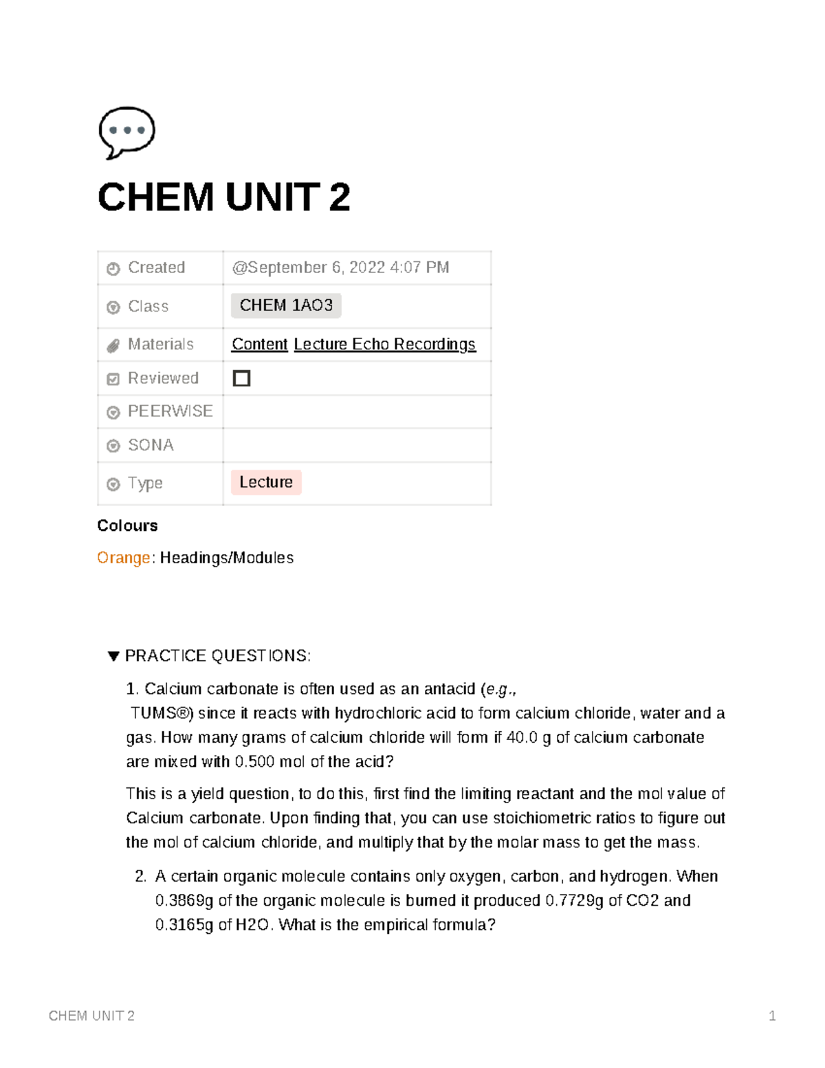 CHEM UNIT 2 - Chem 1A03 Lecture Examples, review, unit 2 stoichiometry ...