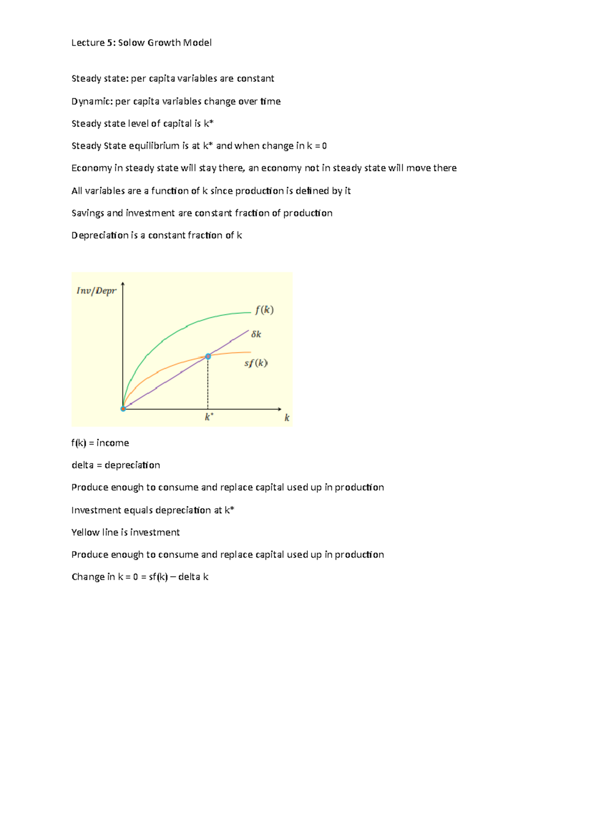 Lecture 5 - solow growth model (steady state and golden rule) - Steady ...