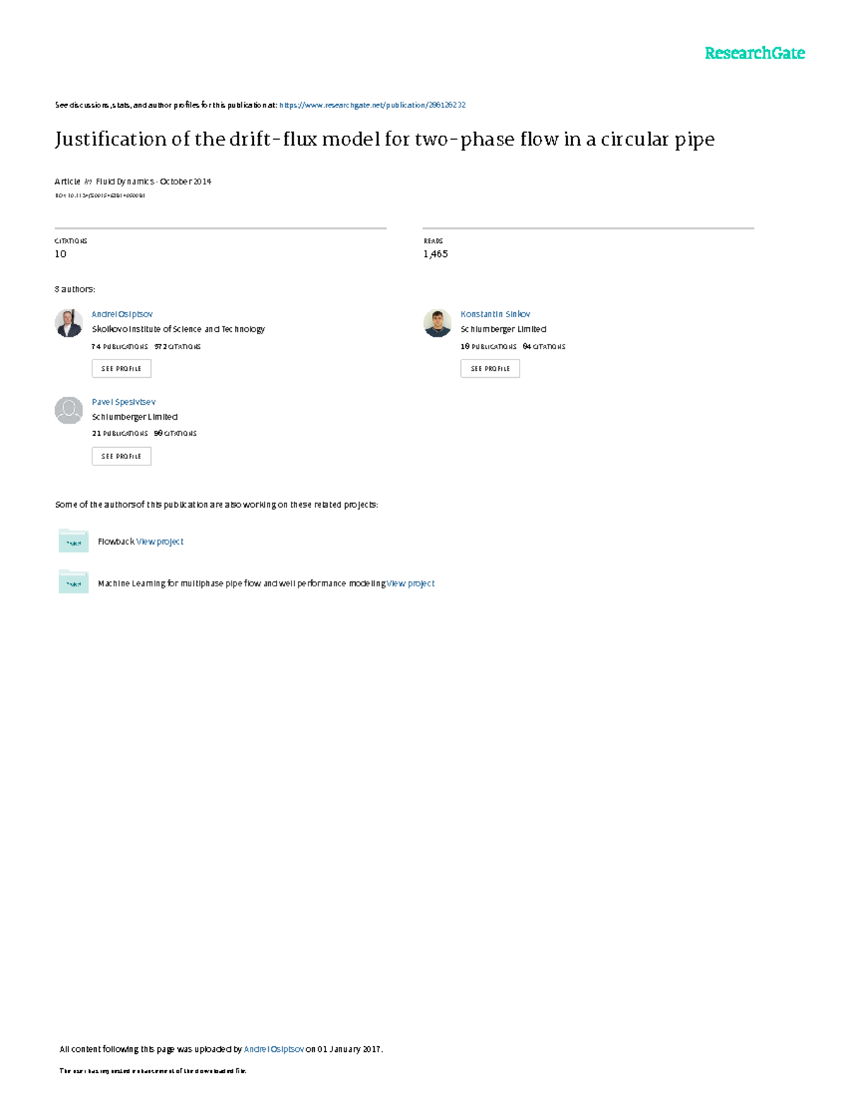 2014 FD Osiptsov Sinkov drift flux model pipe flow - See discussions ...