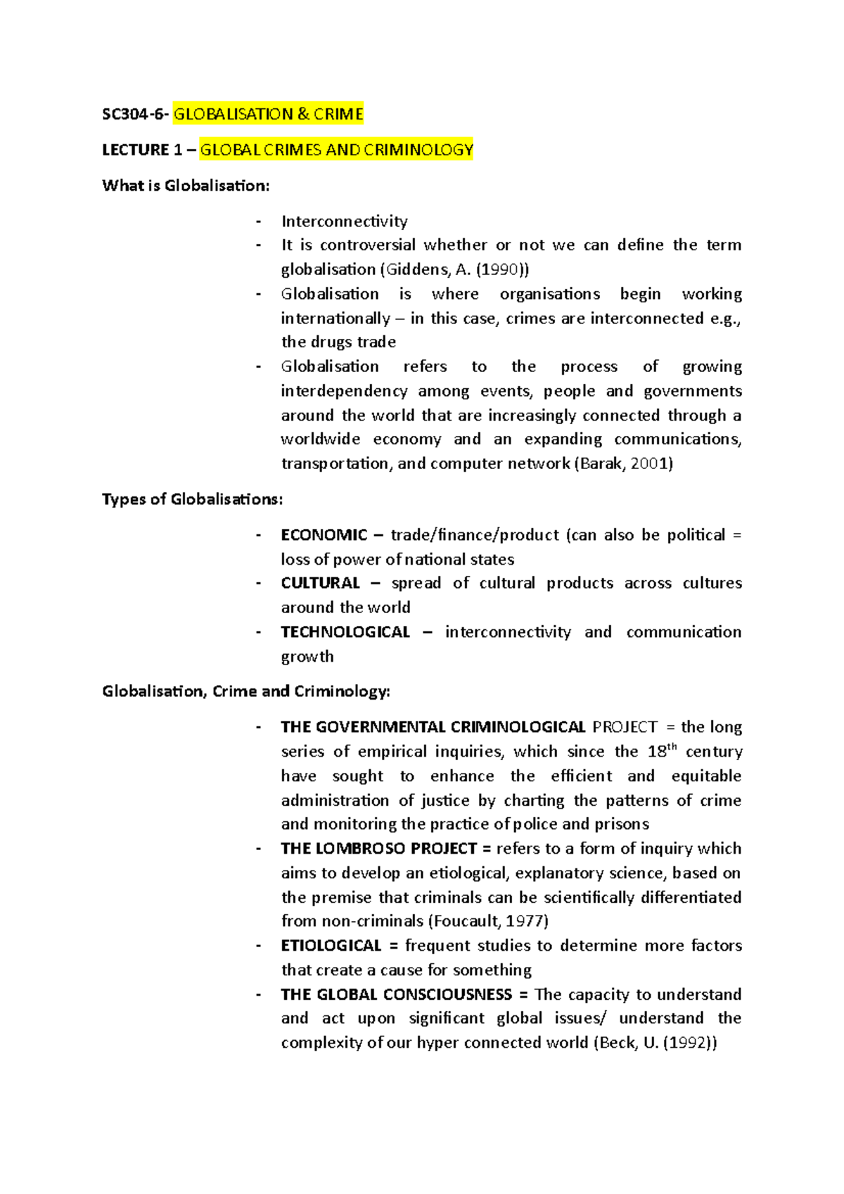 SC304 final revision notes - SC304-6- GLOBALISATION & CRIME LECTURE 1 ...