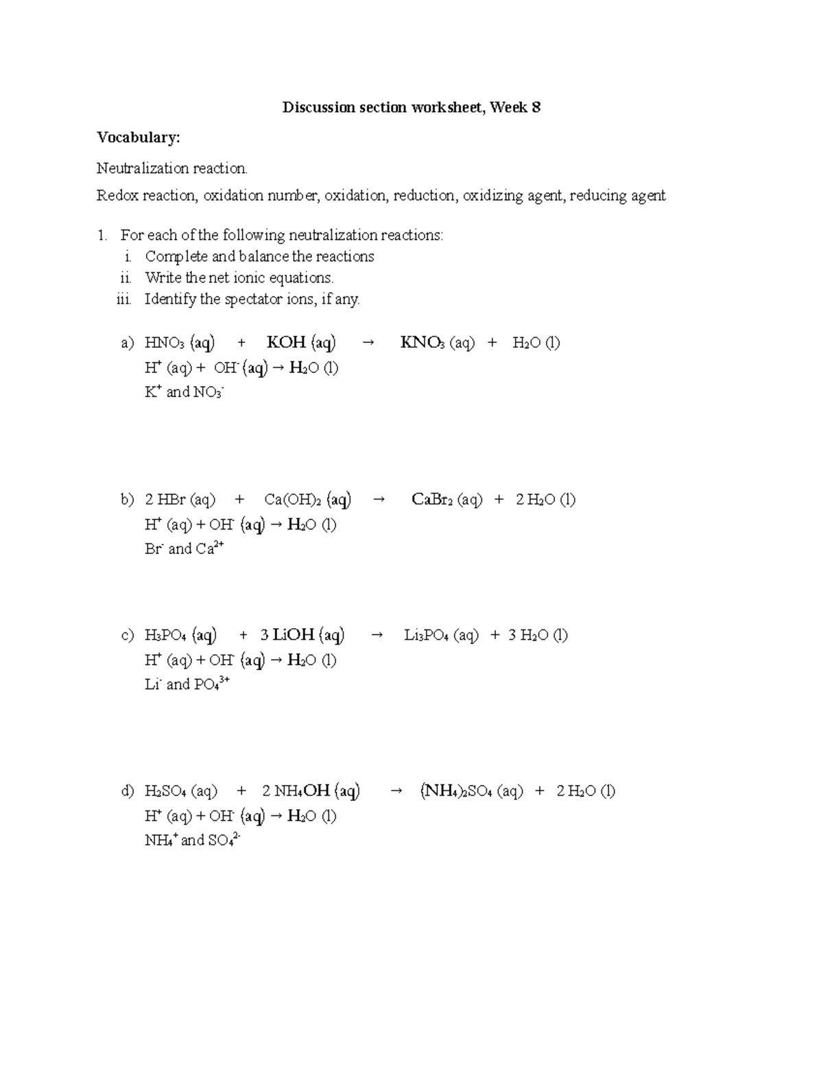 Discussion section worksheet week8 Fall21 - Discussion section worksheet, Week 8 Vocabulary ...