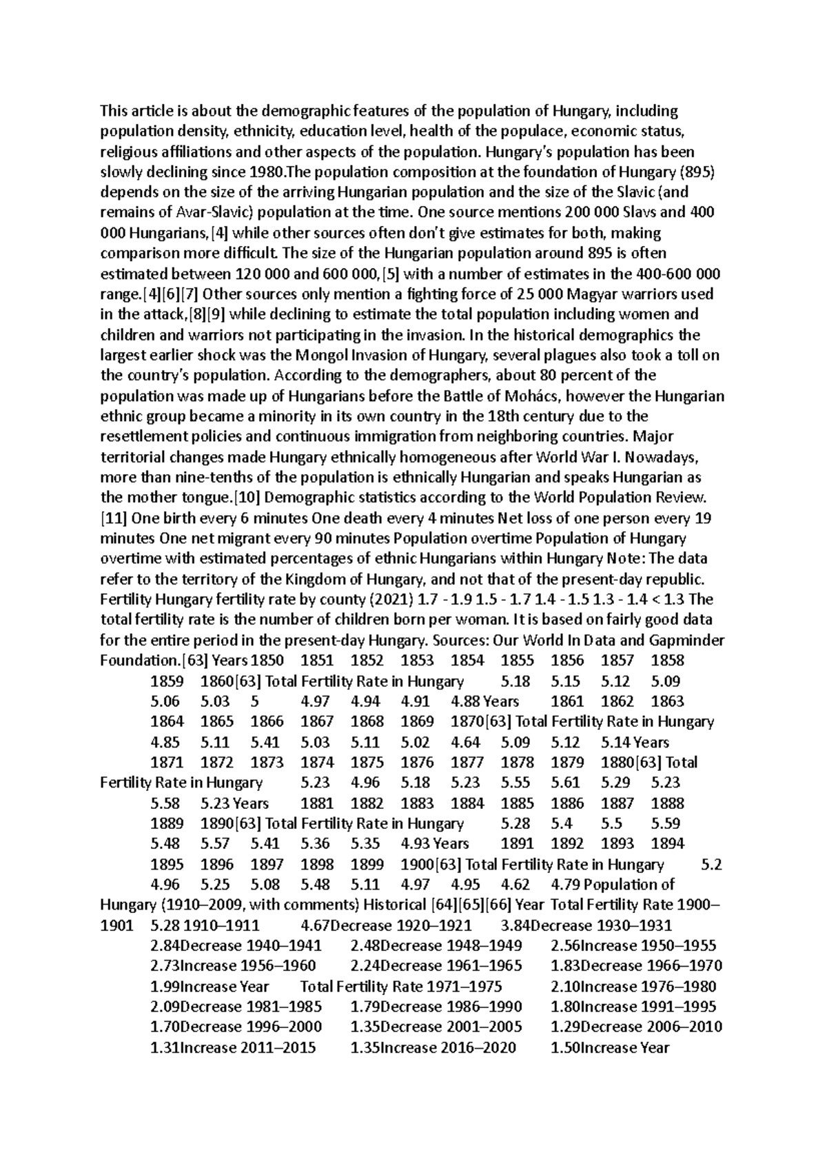 Hungary - Summary - This article is about the demographic features of ...