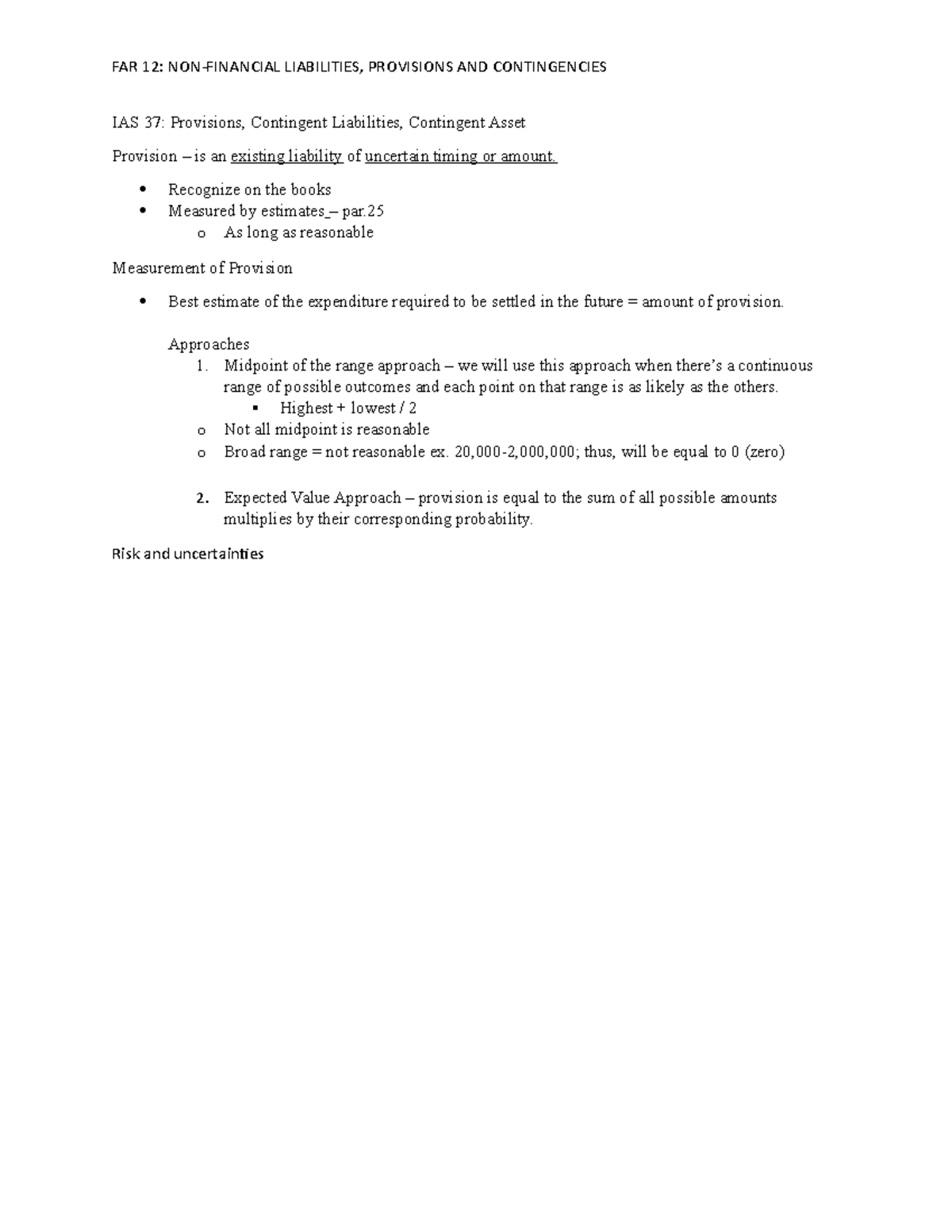 IAS 37 - guide to IAS 37 - FAR 12: NON-FINANCIAL LIABILITIES ...
