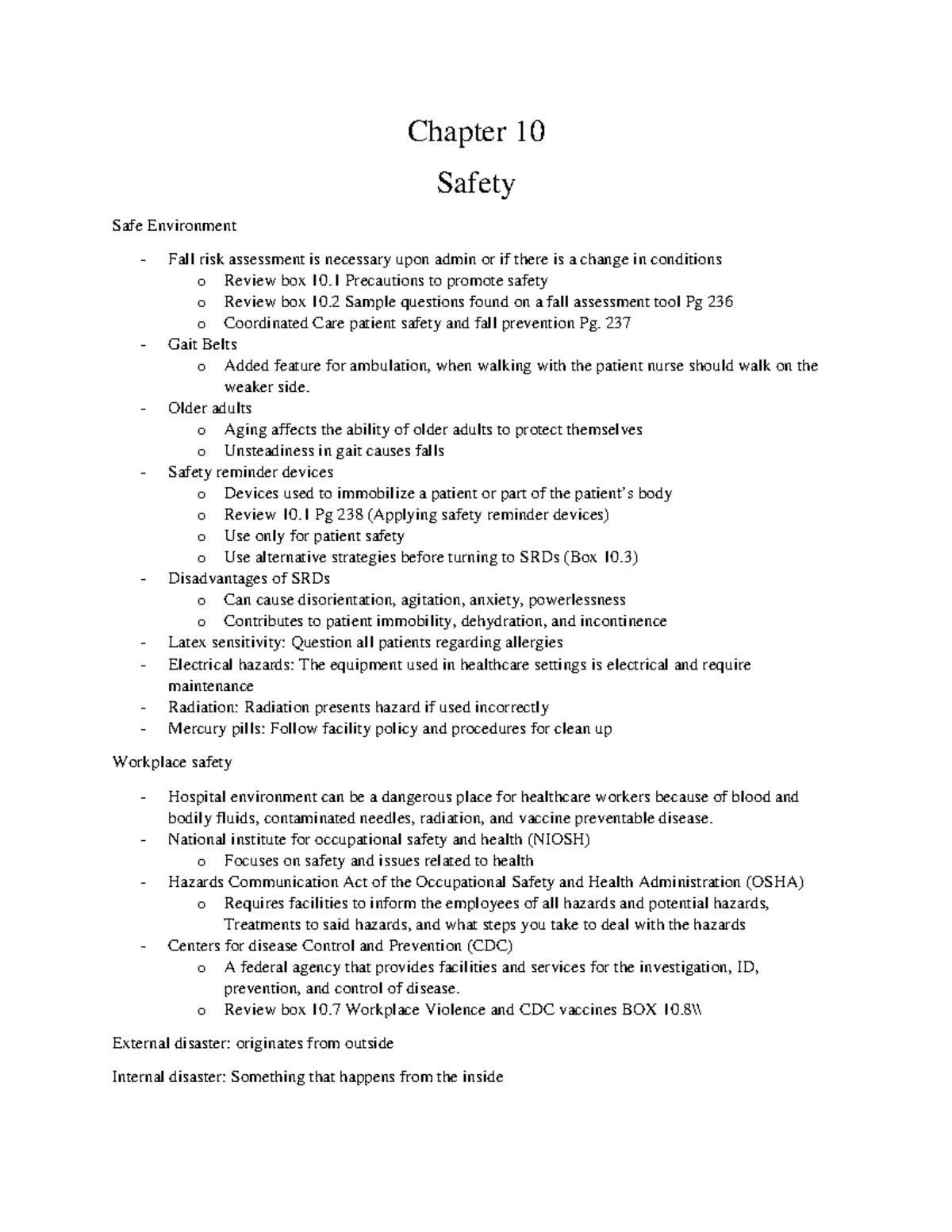 Chapter 10 Theory lecture notes - Chapter 10 Safety Safe Environment ...