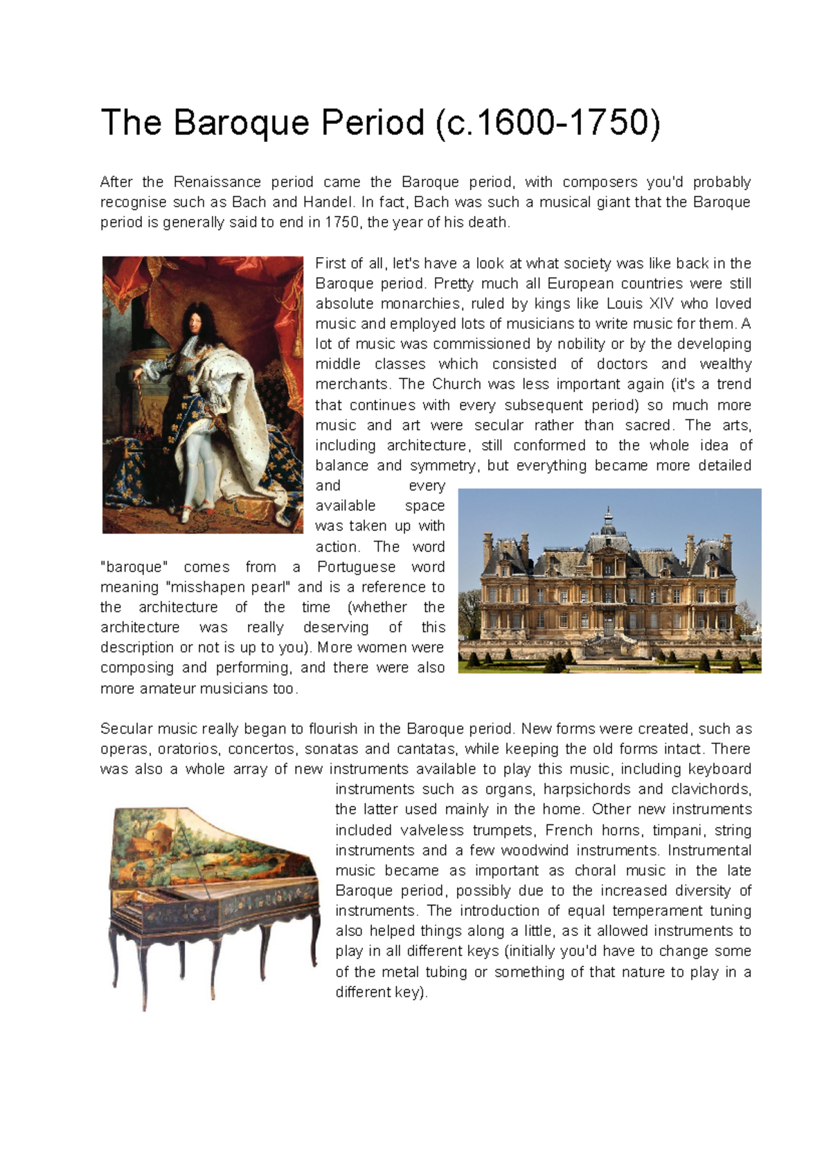 The Baroque Period (c.1600-1750) Characteristics - The Baroque Period ...