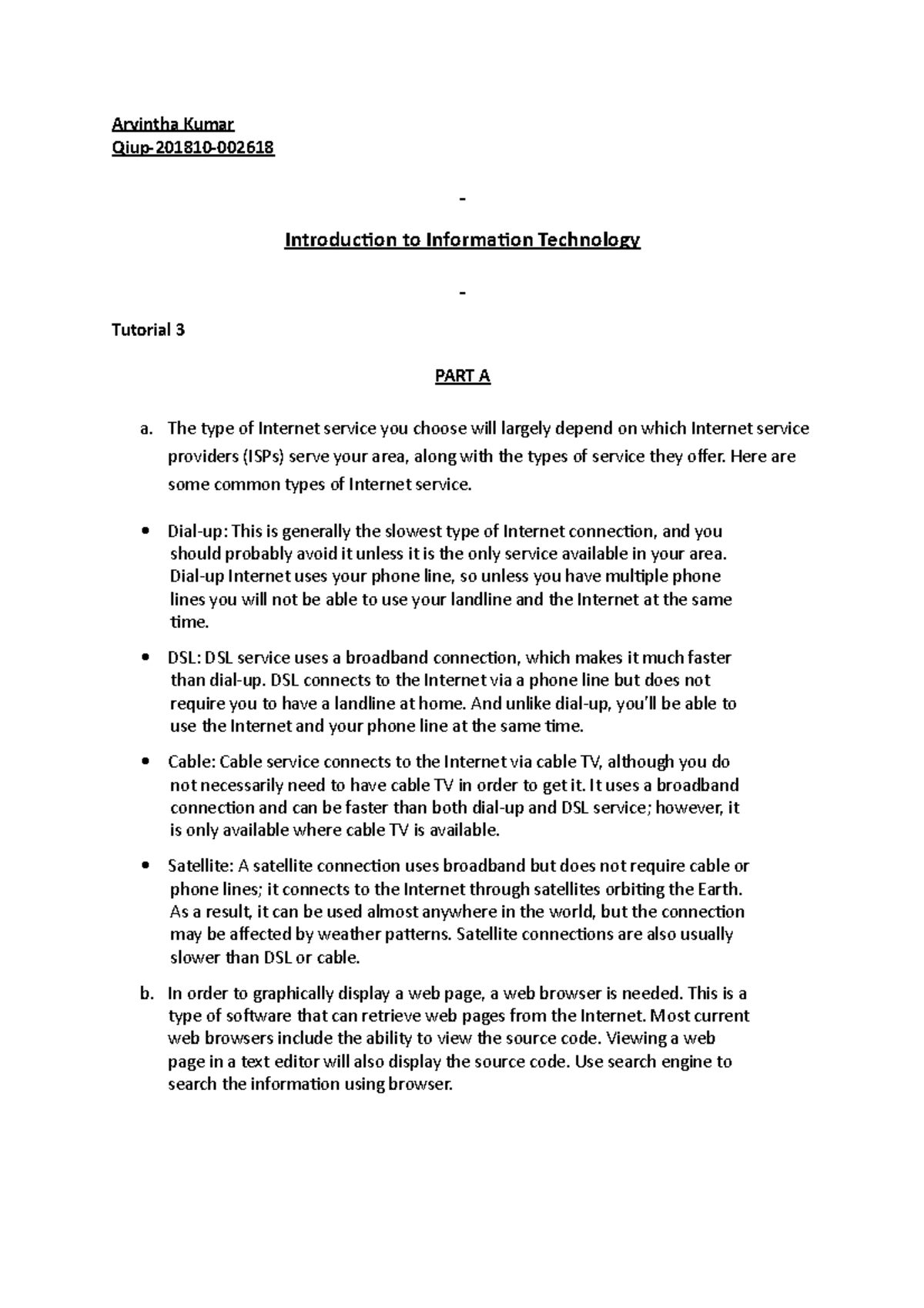 Introduction to IT (Tutorial 3) - Arvintha Kumar Qiup-201810 ...