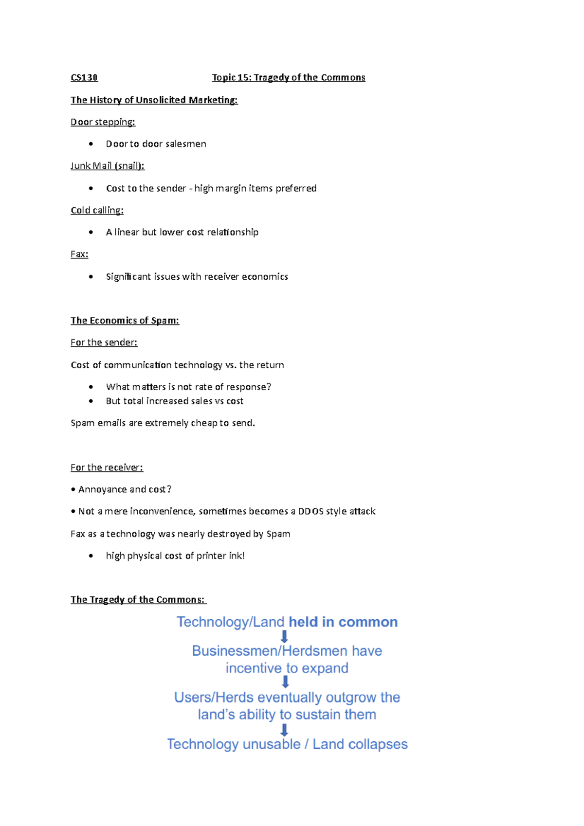 CS130 Topic 15 - Tragedy of the Commons - the return - What matters is not rate of response ...