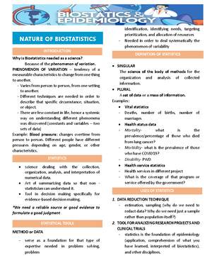 Biostatistics and Epidemiology Lecture Notes - BIOSTATISTICS ...