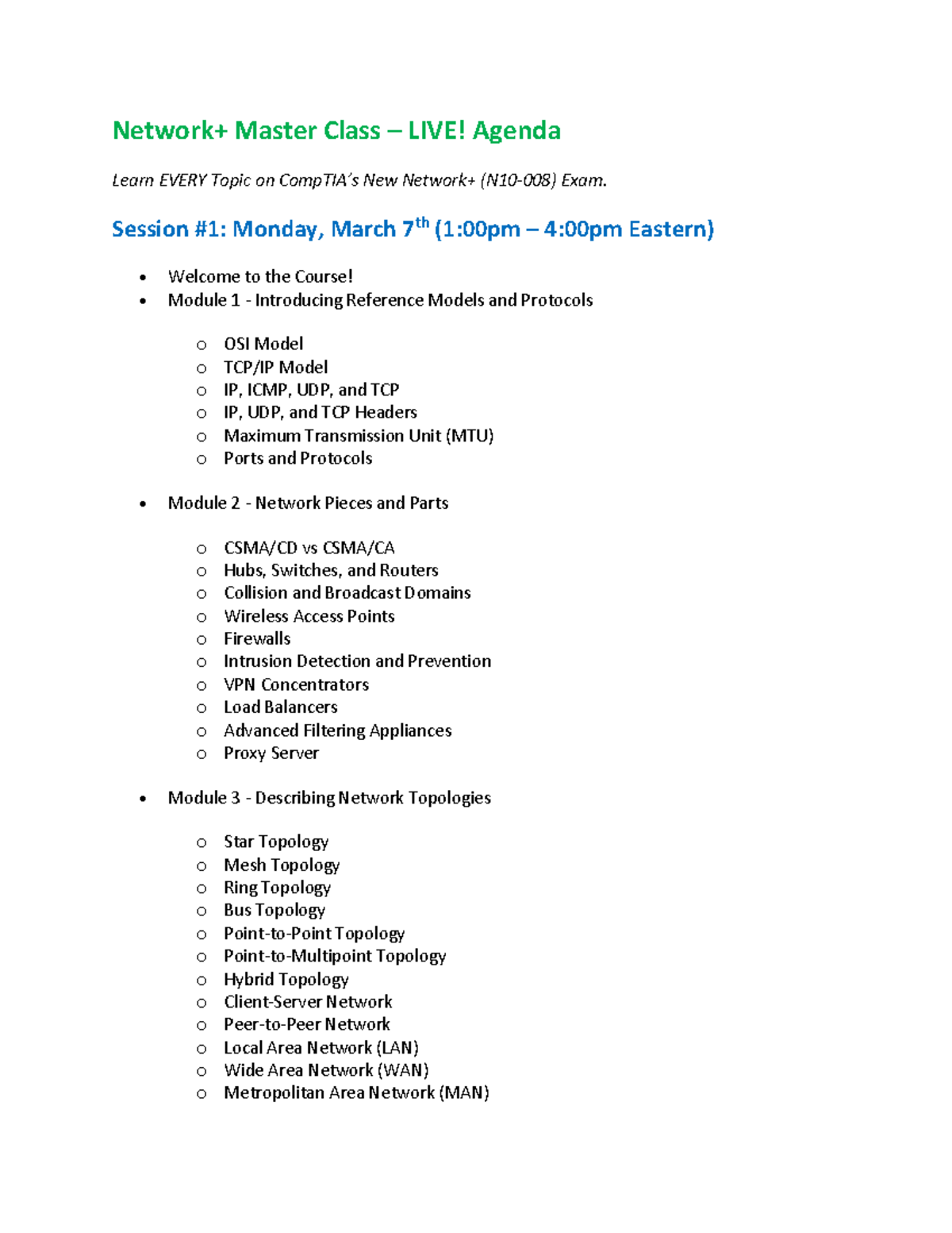 N62YHGe XQj C 3R2Zl4t BP Network Master Class - LIVE Agenda - Network+ ...