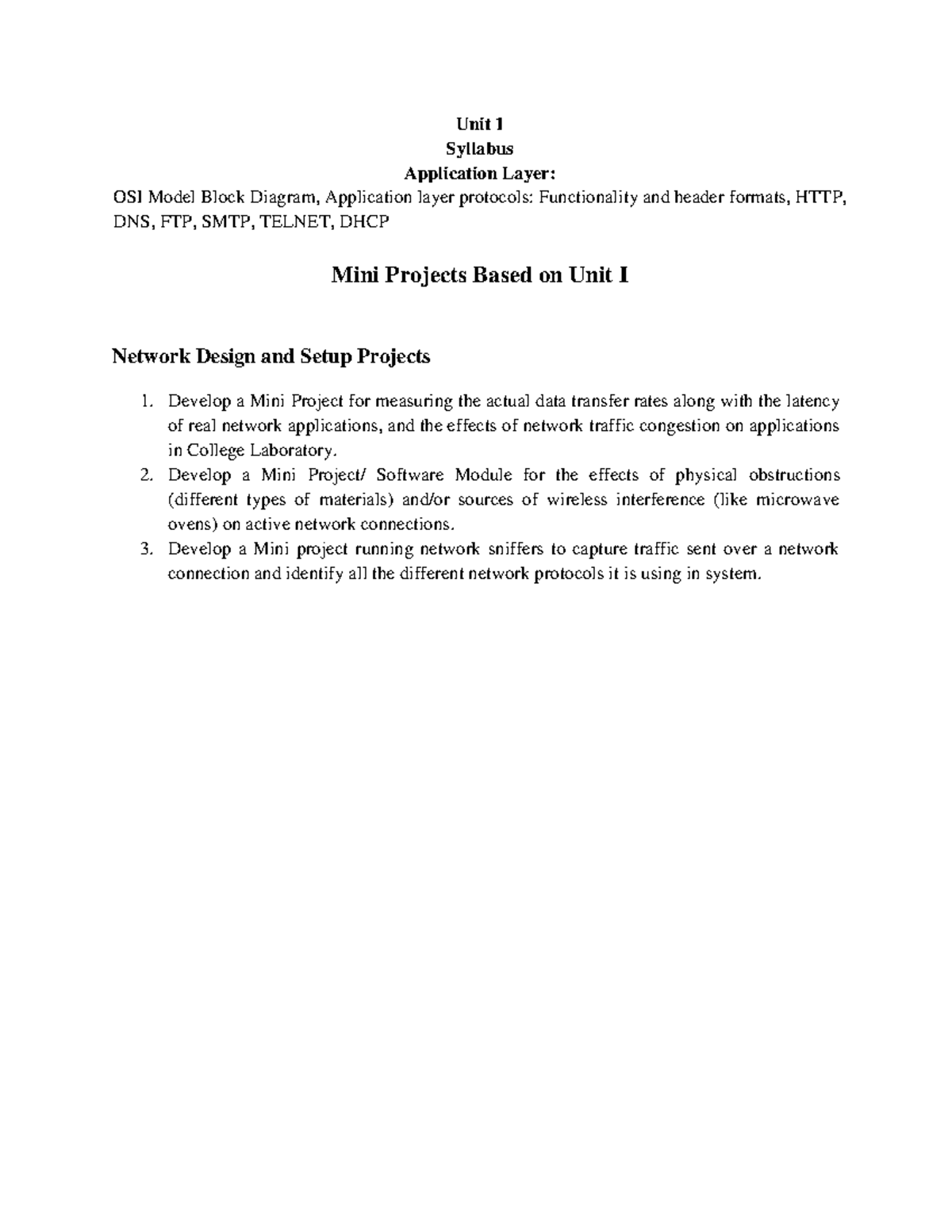 CN Unit 1 Mini Projects - Tut - Unit 1 Syllabus Application Layer: OSI ...