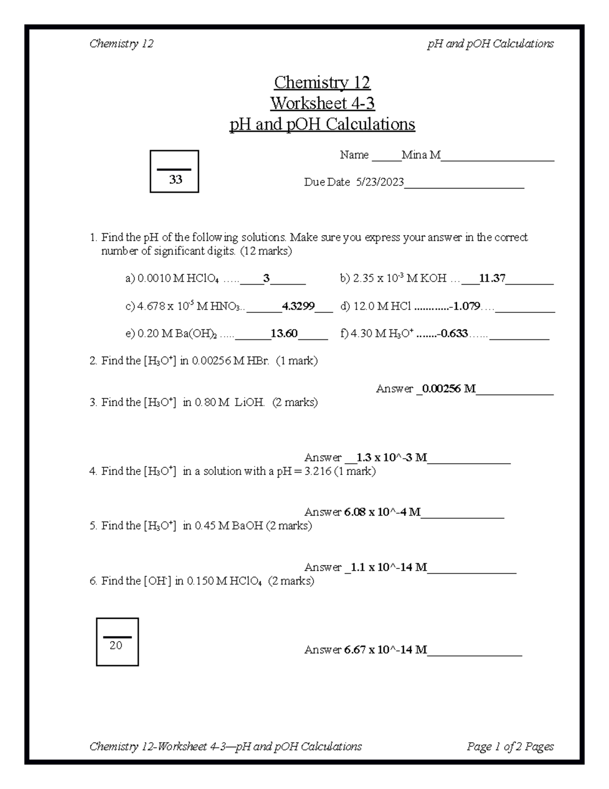 PH and POH assignment-d0dff01e-b25f-473b-8528-e7361794 ae22 - Chemistry ...