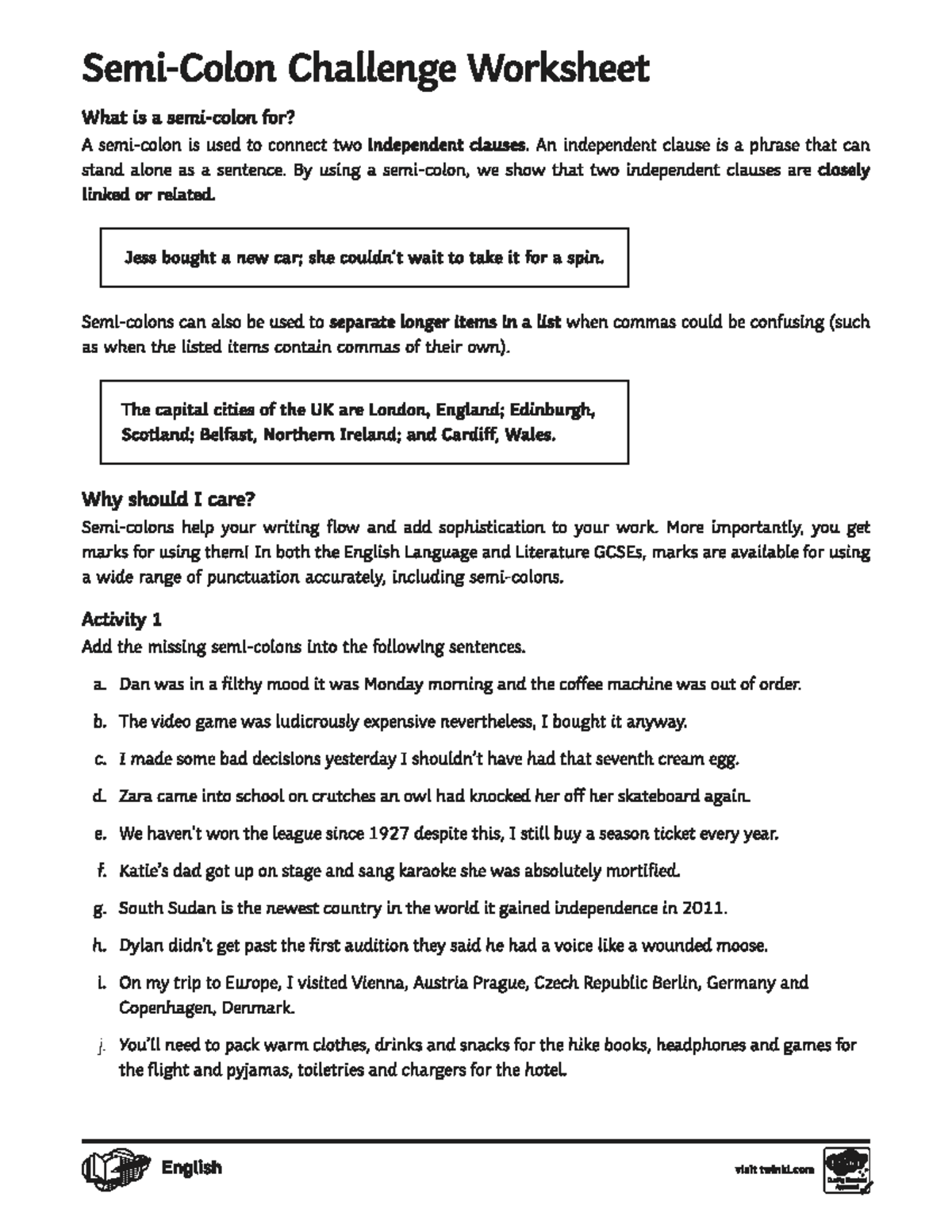 Semi-colons practice basic - ENGL 101 - = - Studocu