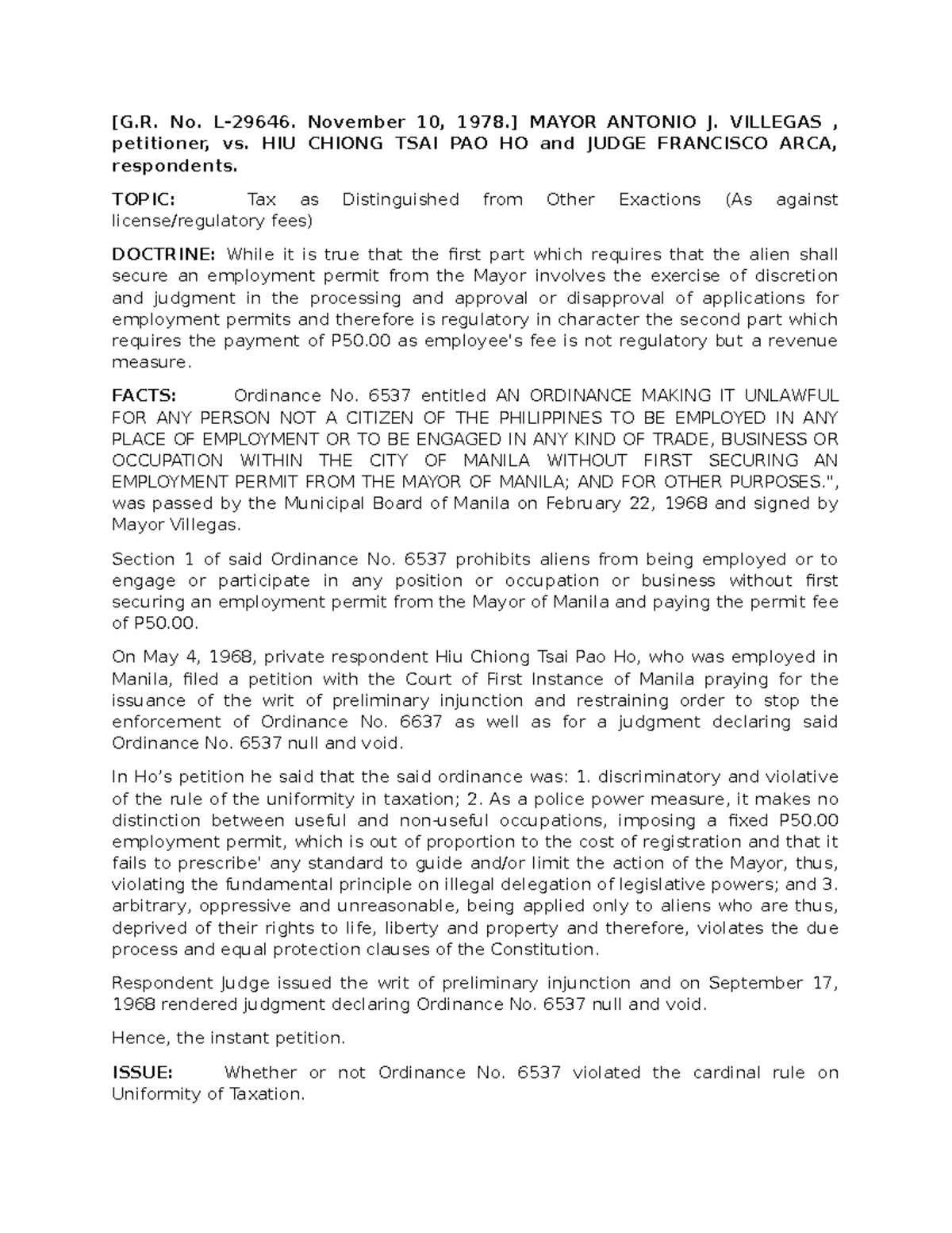 23. Mayor Villegas v. . HIU Chiong TSAI PAO HO - [G. No. L-29646 ...