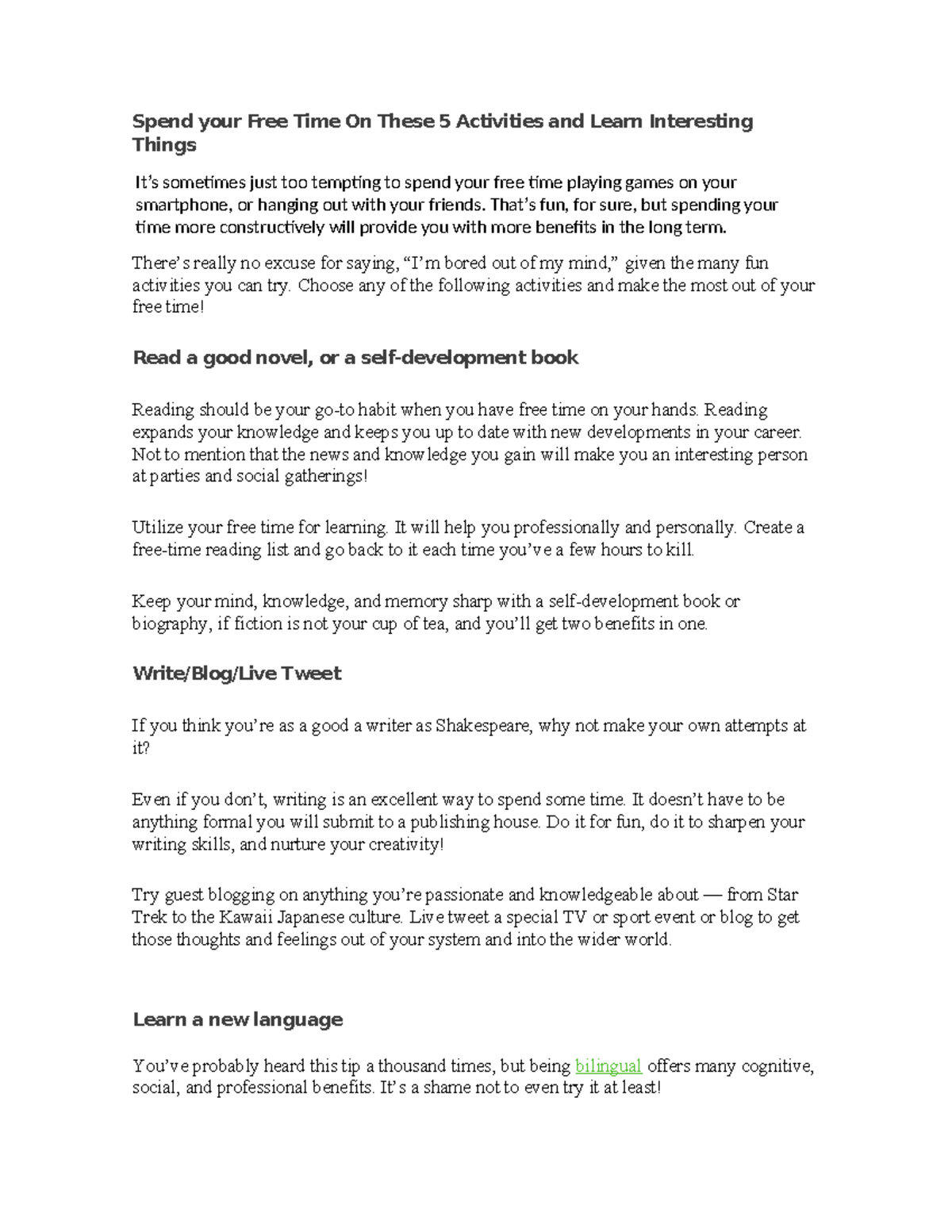 Documento (11) - Para que Estudies - Spend your Free Time On These 5 ...