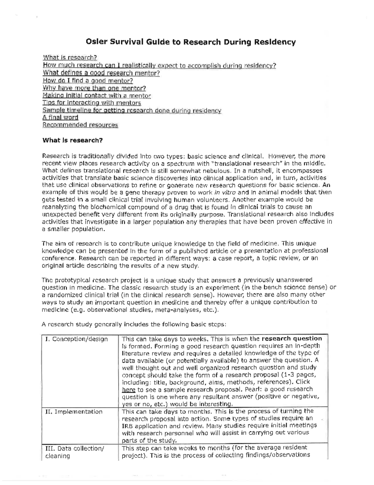 Osler Survival Guide to Research During Residency - Research in health ...