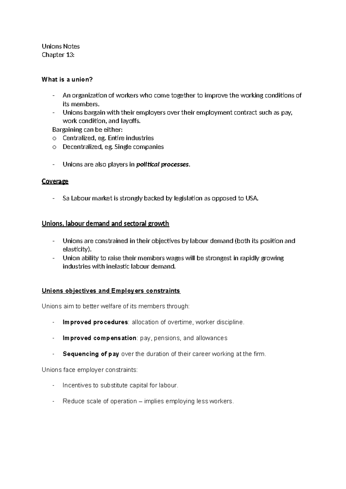 Unions Notes - Unions Notes Chapter 13: What is a union? - An ...