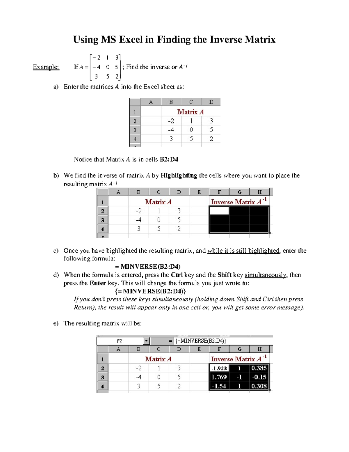 Matrices 3 - Notes for business maths - Using MS Excel in Finding the ...