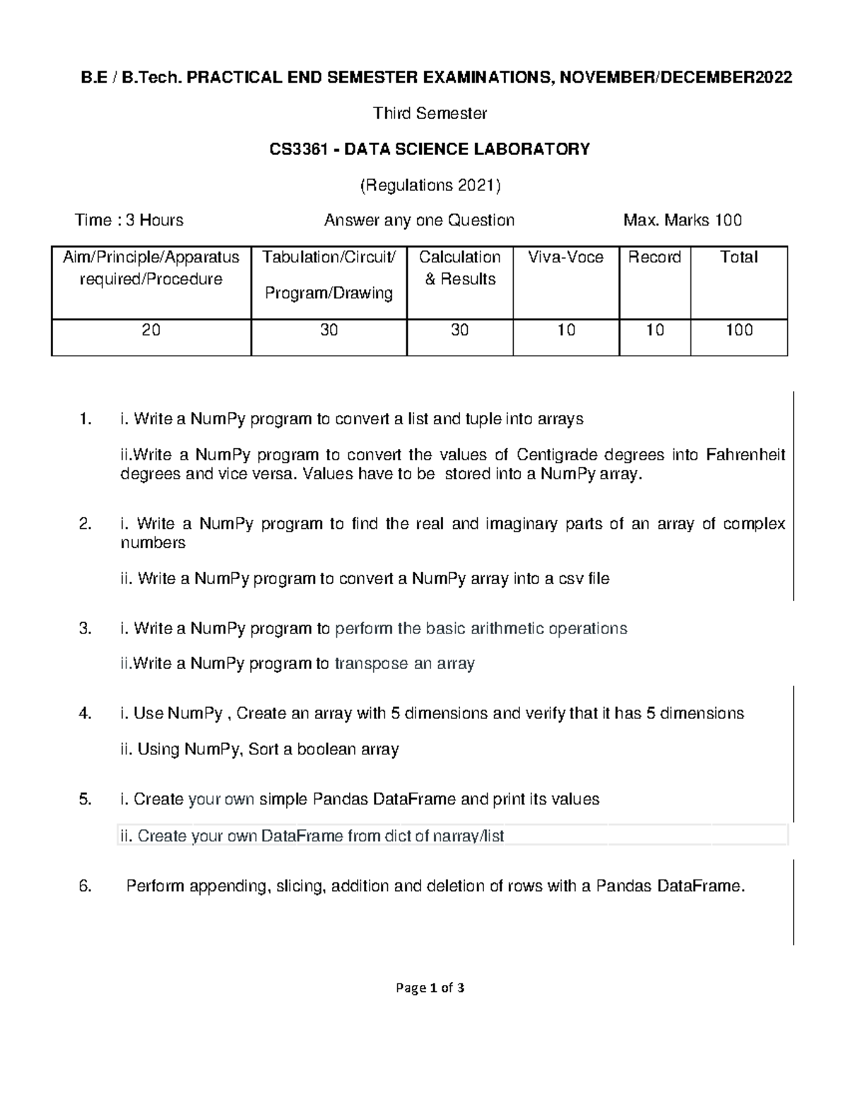 CS3361 SET3 - Page 1 of 3 B / B. PRACTICAL END SEMESTER EXAMINATIONS ...