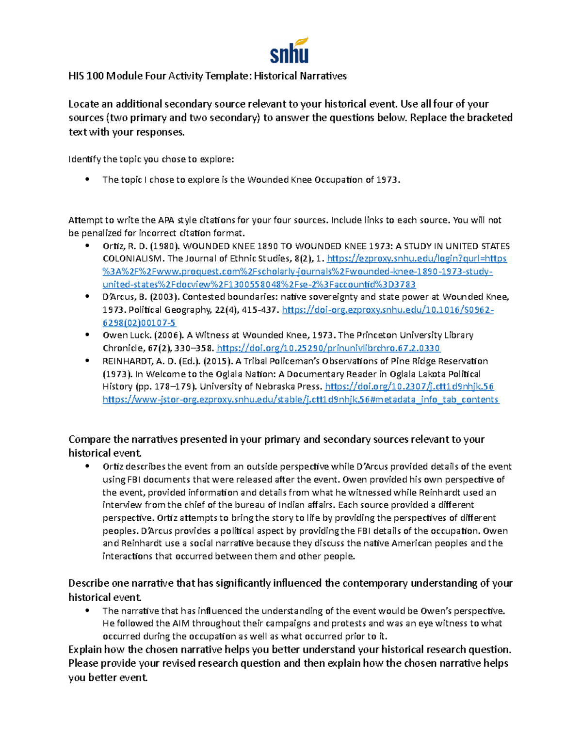 HIS 100 Module Four Activity Narratives - HIS 100 Module Four Activity ...