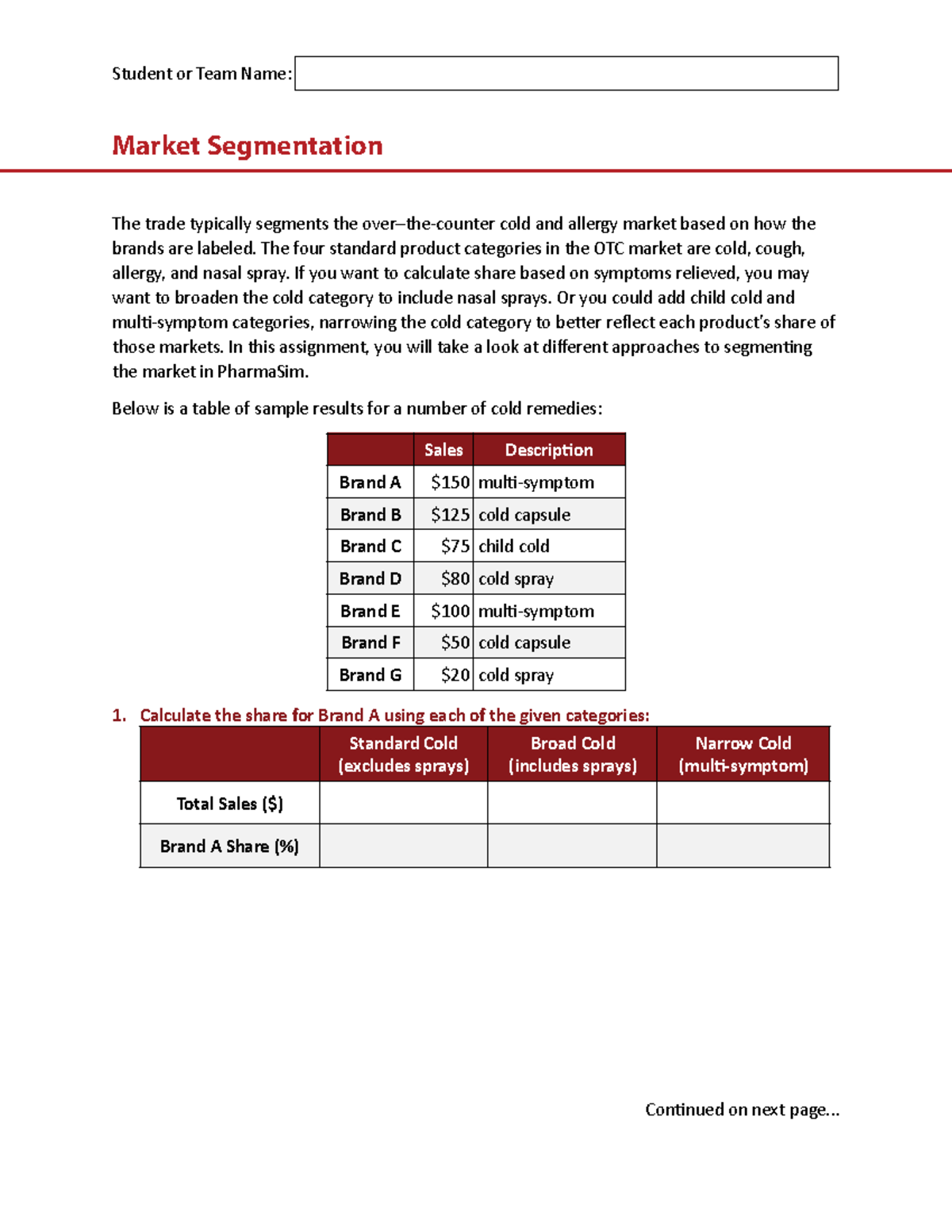 Marketing segmentation marketing - Student or Team Name: Market ...