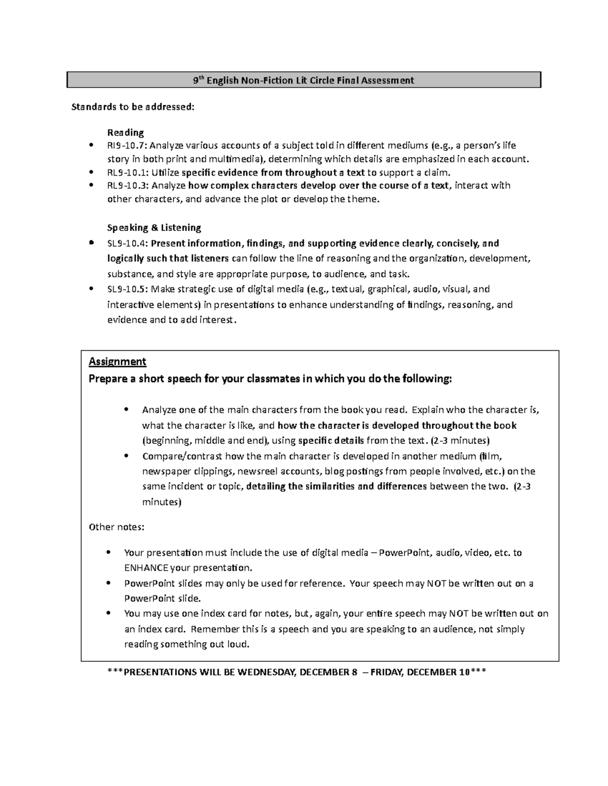 Non-fiction+lit+circle+final+assessment used to pass this assignment ...