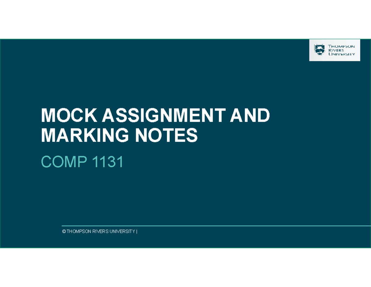 COMP 1131 Mock Assignment - MOCK ASSIGNMENT ANDMARKING NOTES COMP 1131 ...
