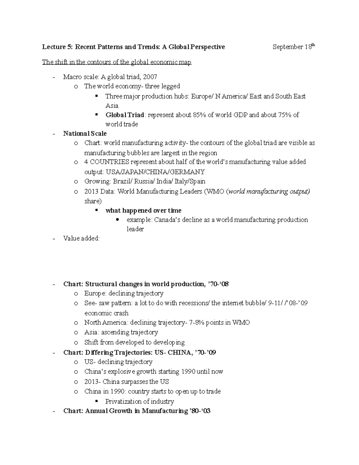 Geography of the World Economy - Lecture notes - 18th Sept - Lecture 5 ...
