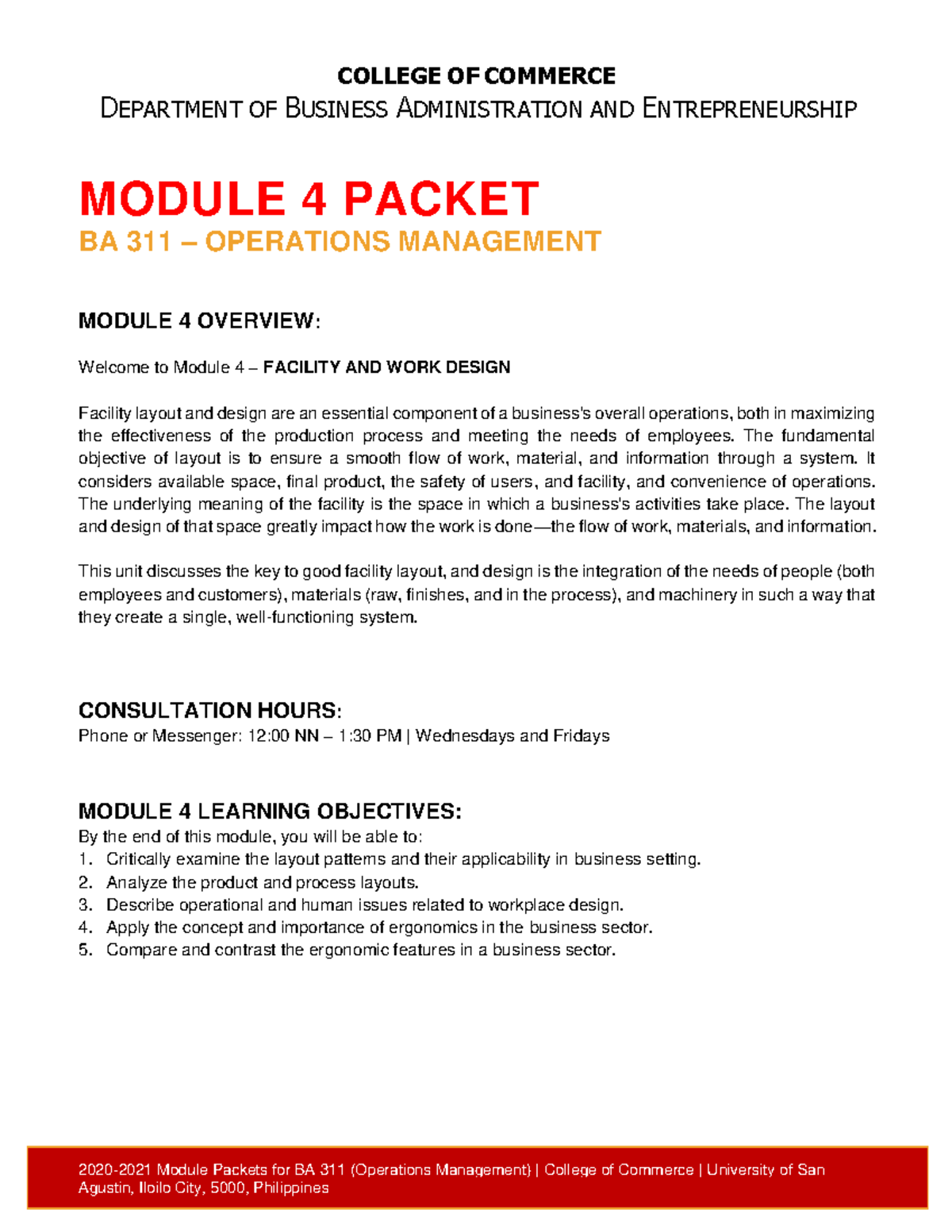 BA311 Module 4 Facility AND WORK Design DEPARTMENT OF BUSINESS ba311-module-4-facility-and-work-design-department-of-business