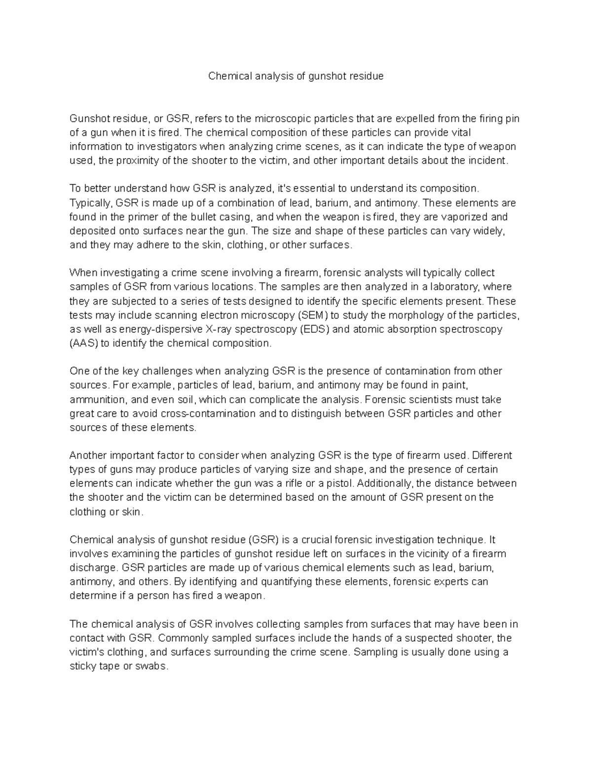 Chemical analysis of gunshot residue - Chemical analysis of gunshot ...