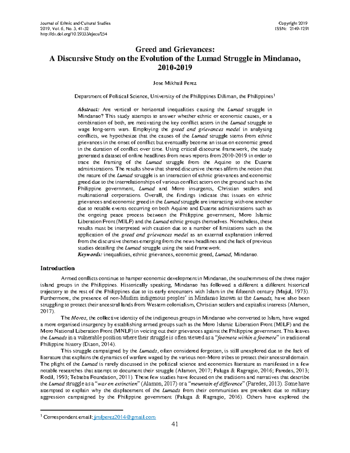 Greed and Grievances A Discursive Study - Journal of Ethnic and ...