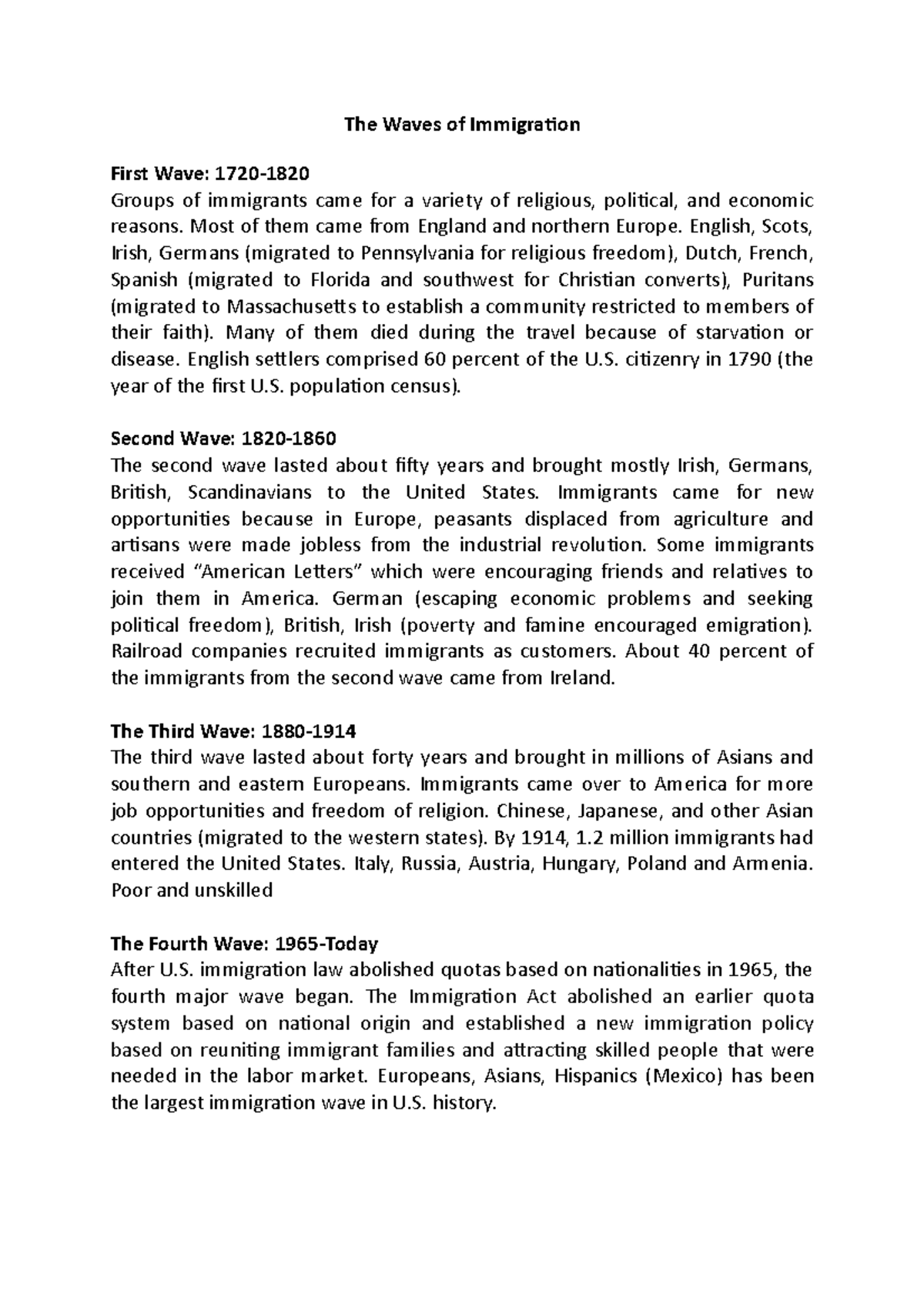 The Waves of Immigration and Feminism - The Waves of Immigration First ...