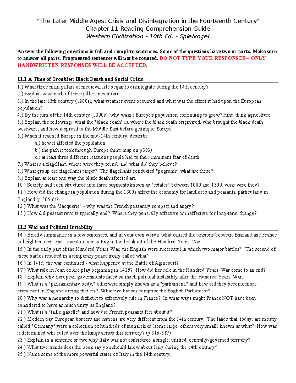 Nathan Negrete - Ch. 11 Questions and Key Terms - "The Later Middle ...