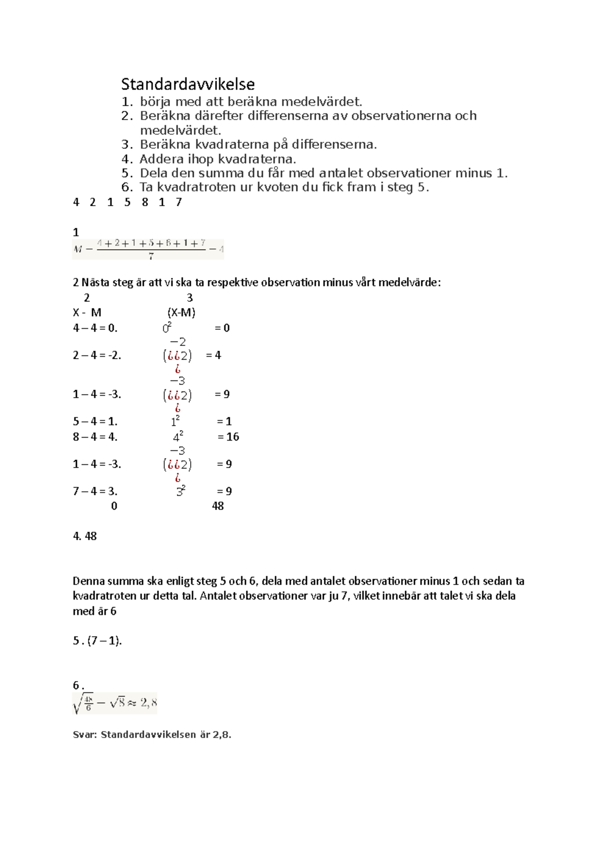 Standardavvikelse. - anteckningar - Standardavvikelse börja med att ...