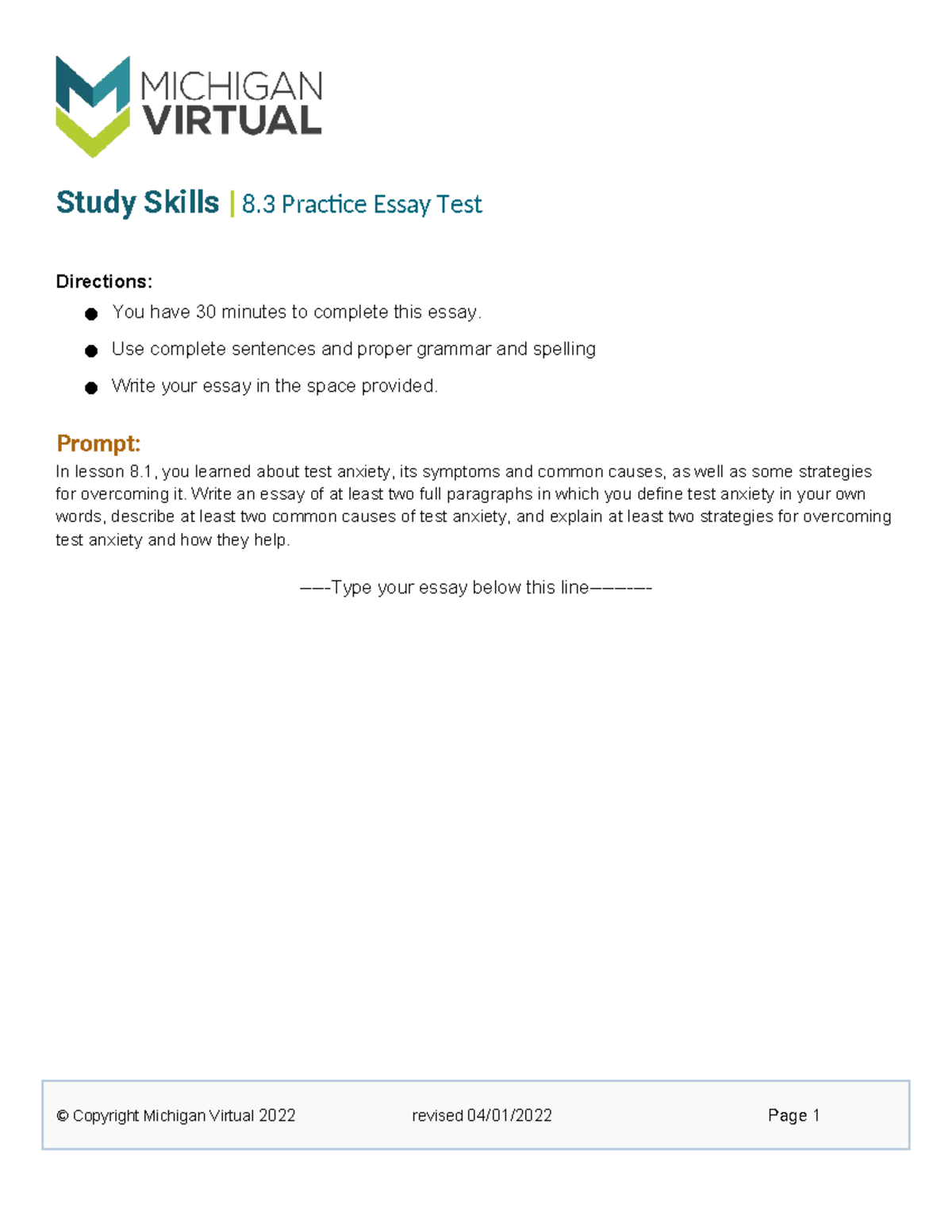 THE answers for the test - Study Skills | 8 Practice Essay Test ...