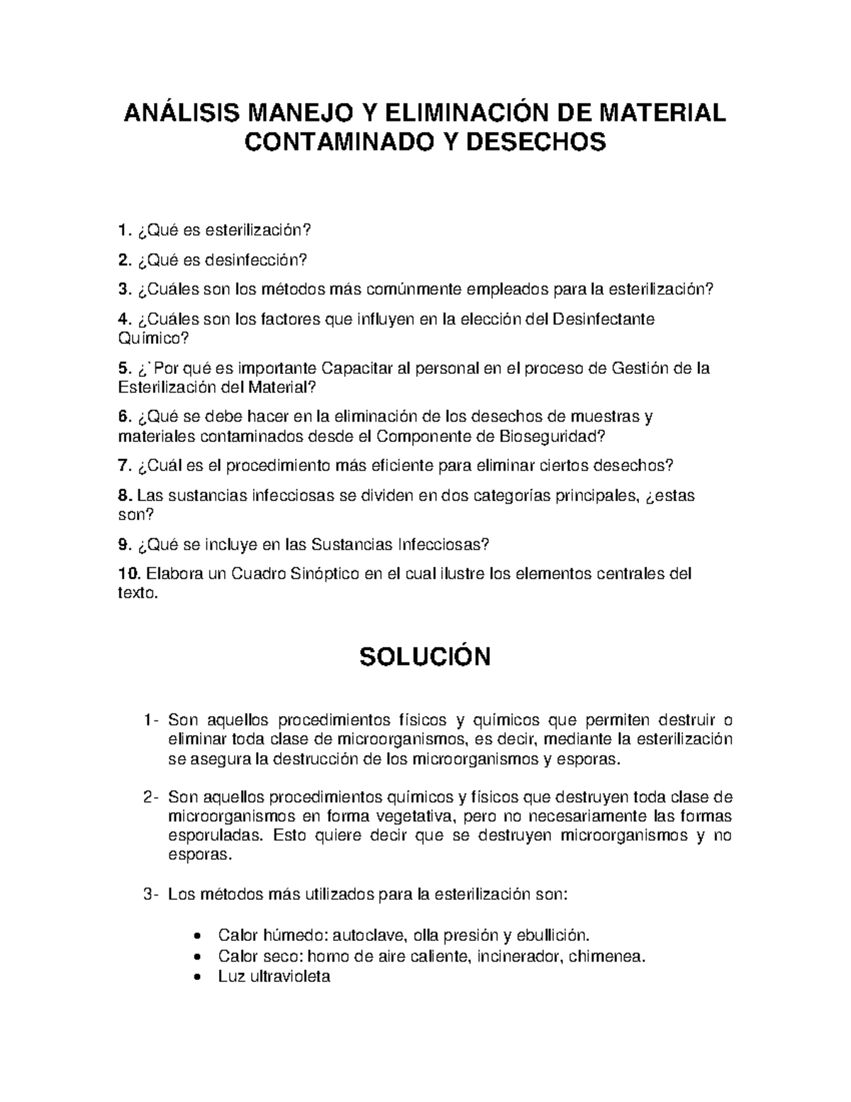 Análisis Manejo Y Eliminación DE Material Contaminado Y Desechos - ANÁLISIS MANEJO Y ELIMINACIÓN ...