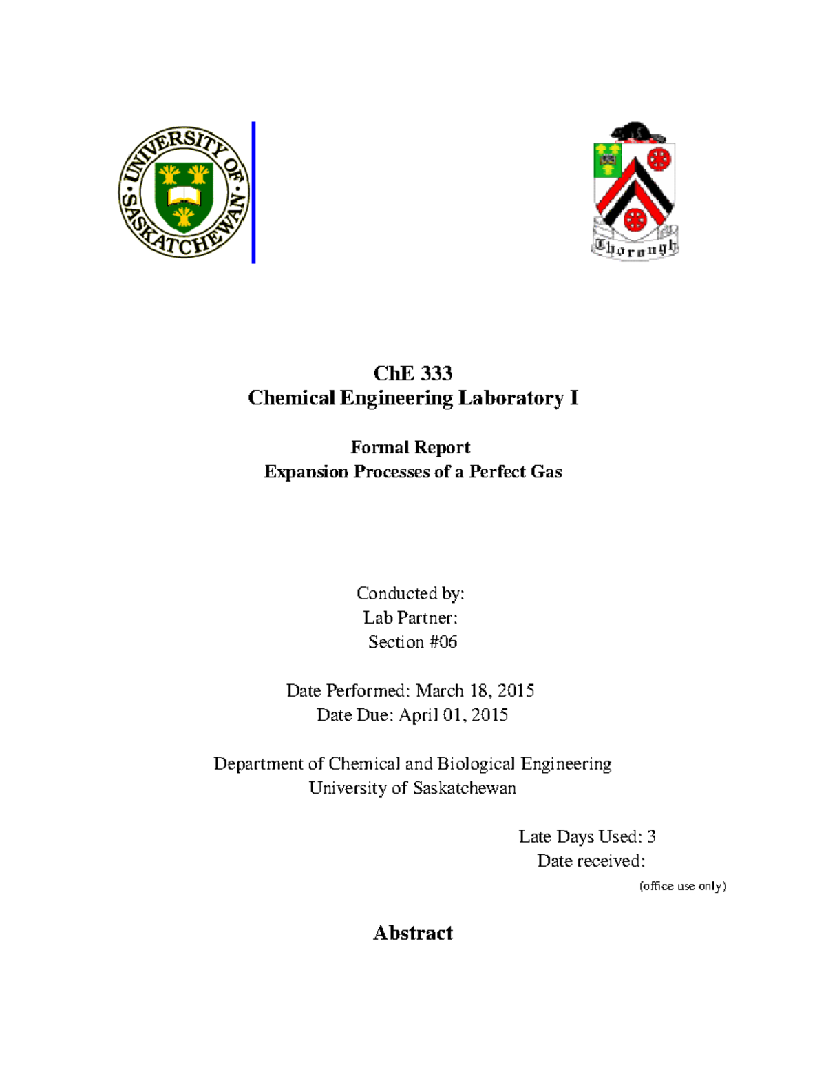 Expansion of Perfect Gas Report - ChE 333 Chemical Engineering ...