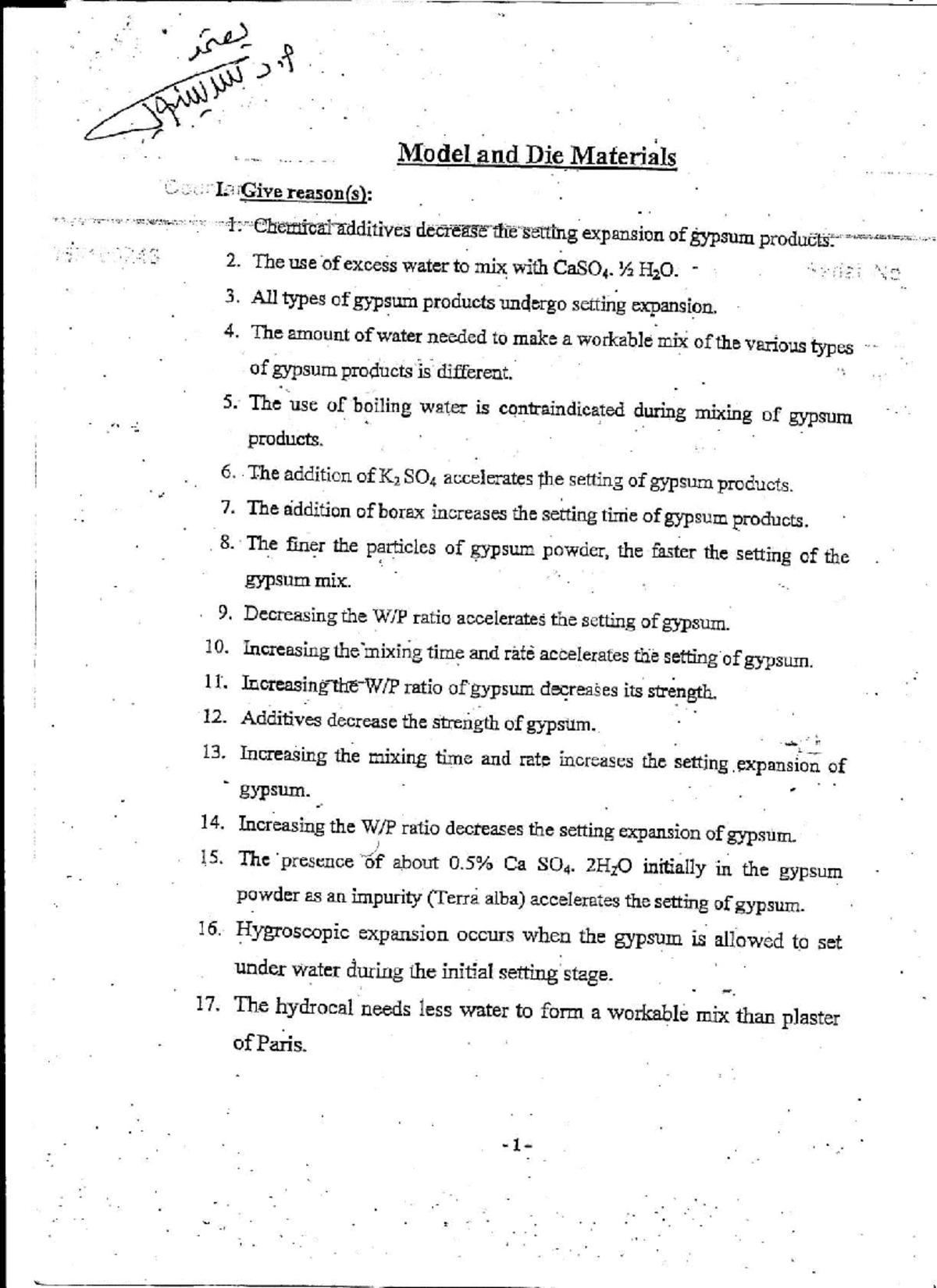 Model and die material (Questions and Answers) - Dental Materials II ...