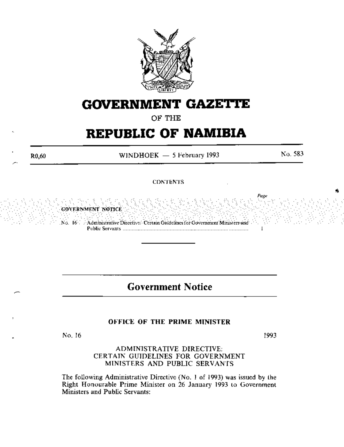 Administrative Directive 1 of 1993 - R0, GOVERNMENT GAZE'I'E ####### OF ...