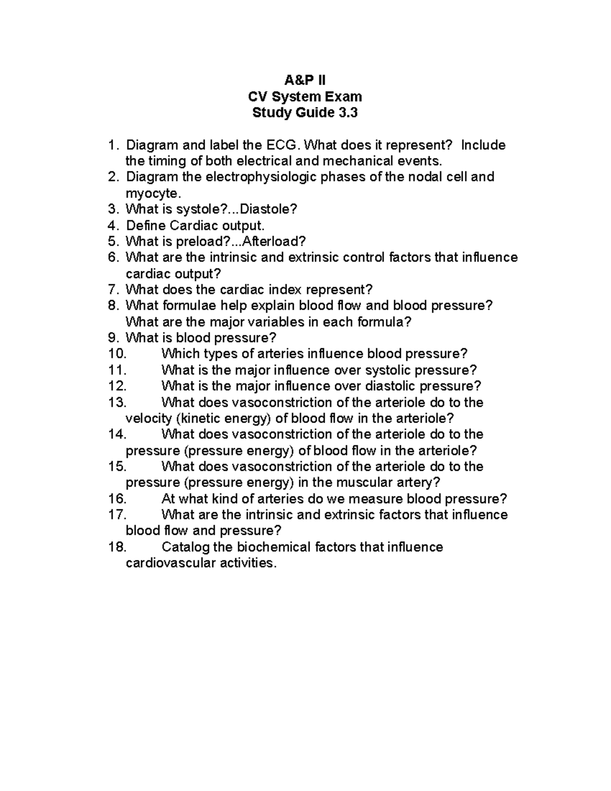 AP II study guide CV exam 3-3 - A&P II CV System Exam Study Guide 3 ...