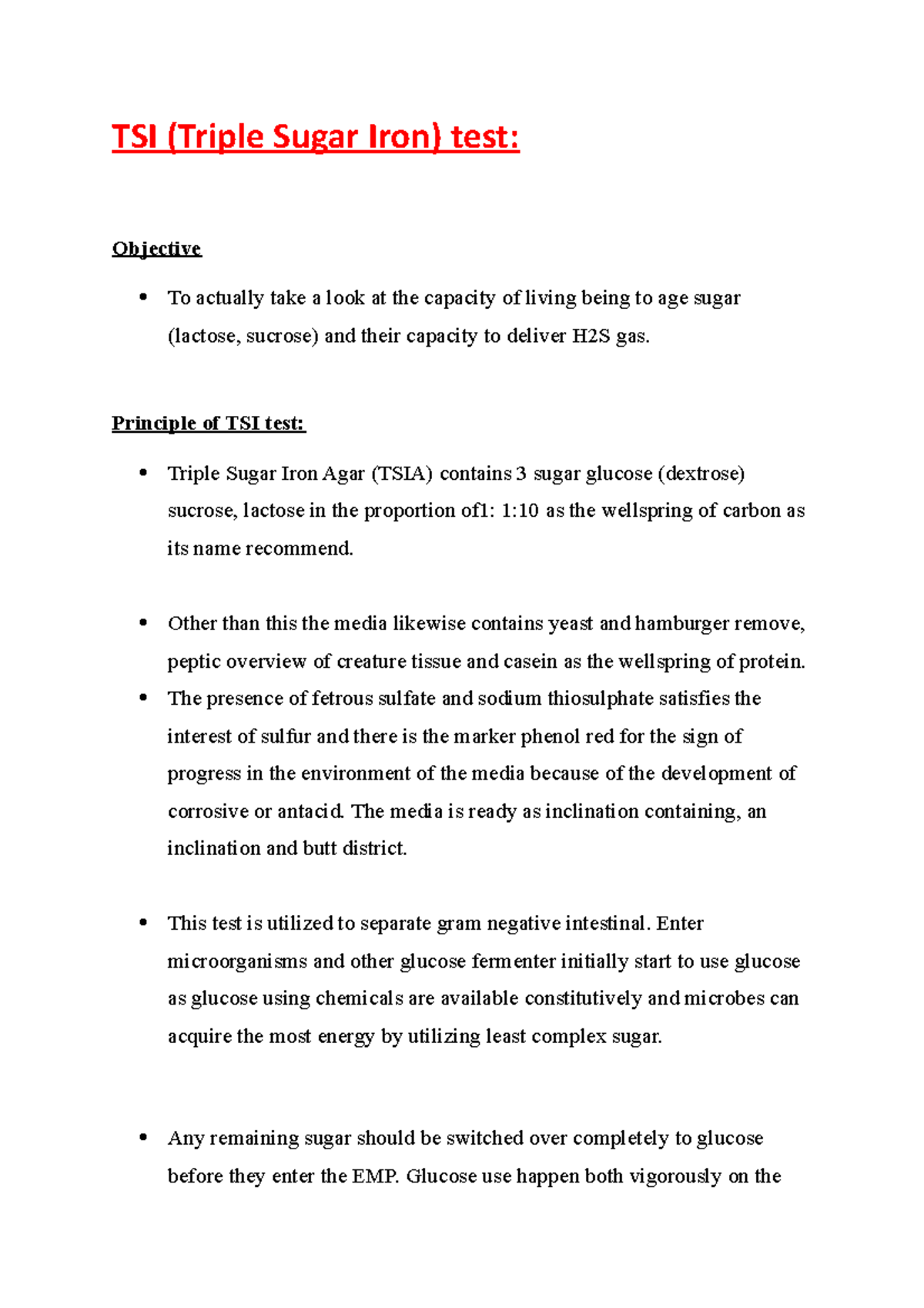 TSI TEST - It is useful lecture notes - TSI (Triple Sugar Iron) test ...