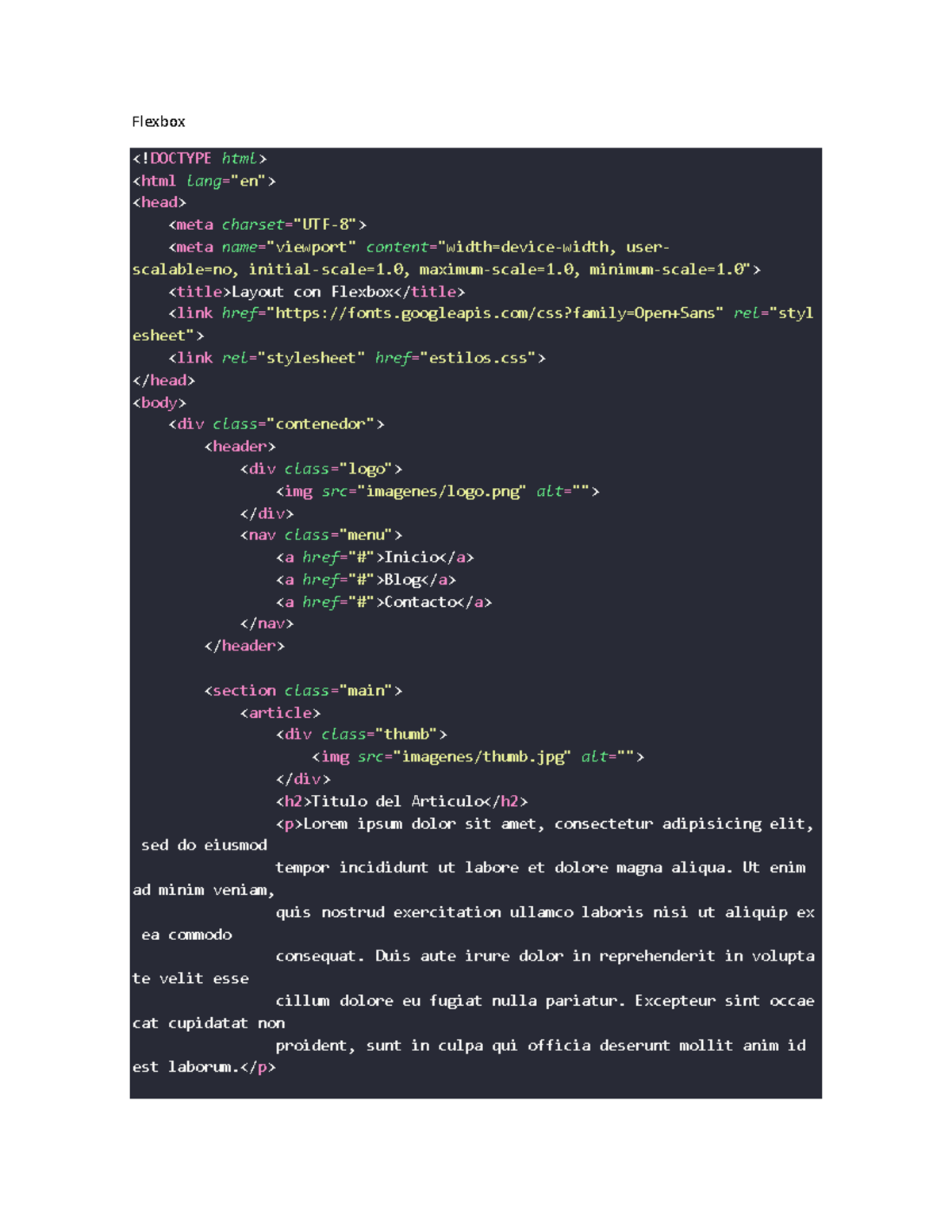 Flexbox - Flexbox Layout con Flexbox Inicio Blog Contacto Titulo del ...