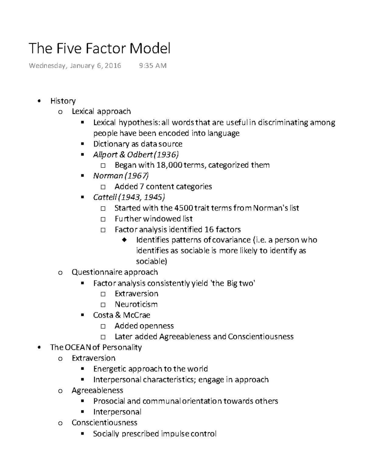 Lecture notes, lectures 1-7 - Professor jennifer tackett - The Five ...