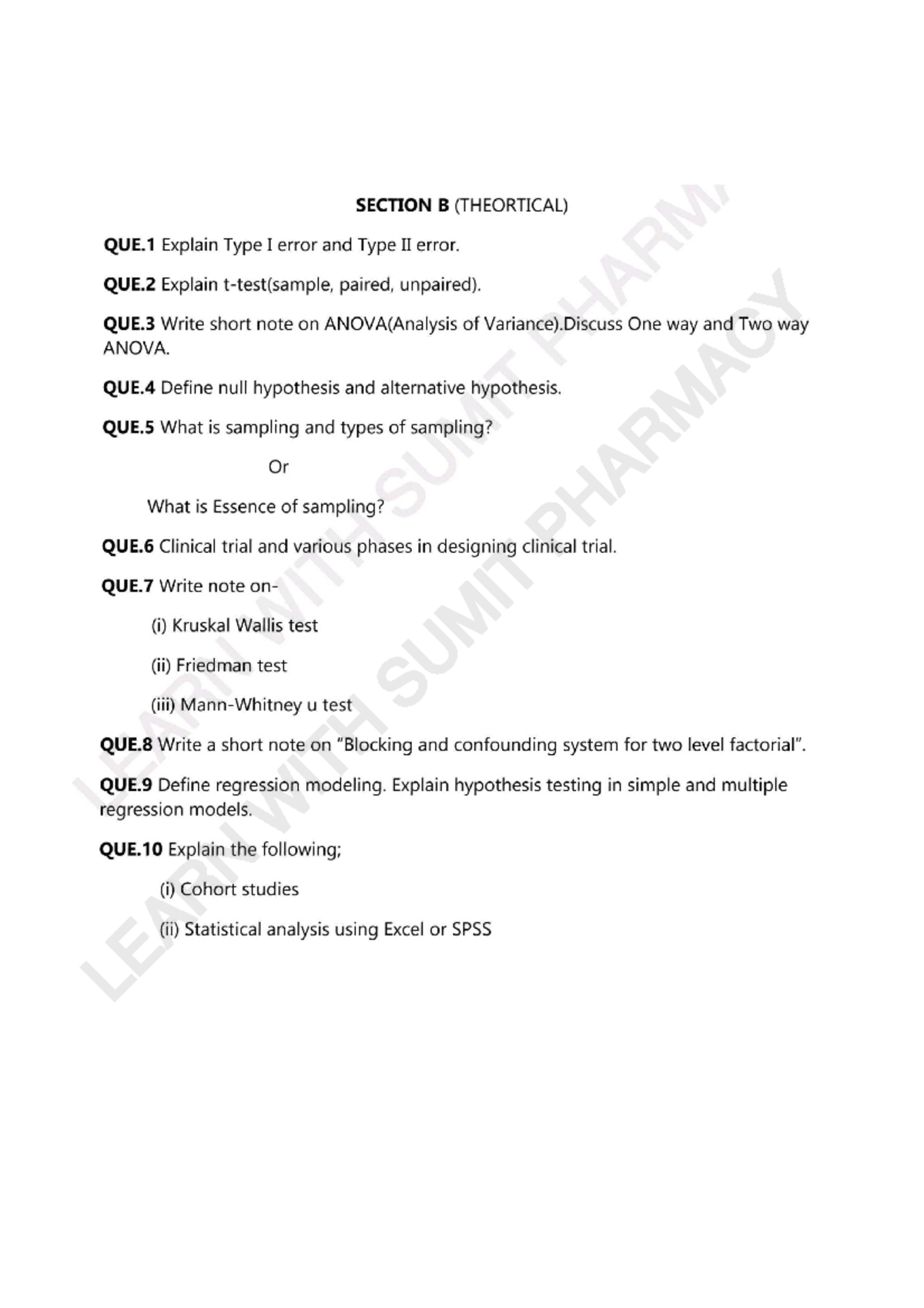 Biostatistics Imp Questions Solution 1 - Final Year Bpharm - Studocu