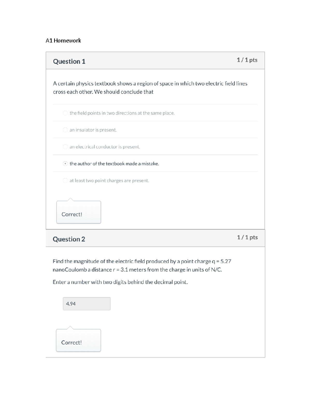 A1 - homework - PHYS 222 - A1 Homework - Studocu