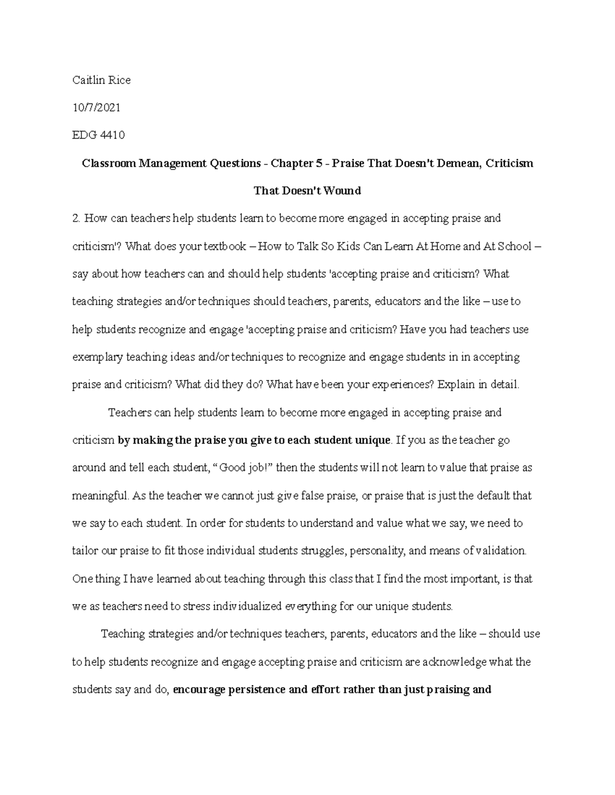 Classroom Management Questions - Chapter 5 - How can teachers help ...