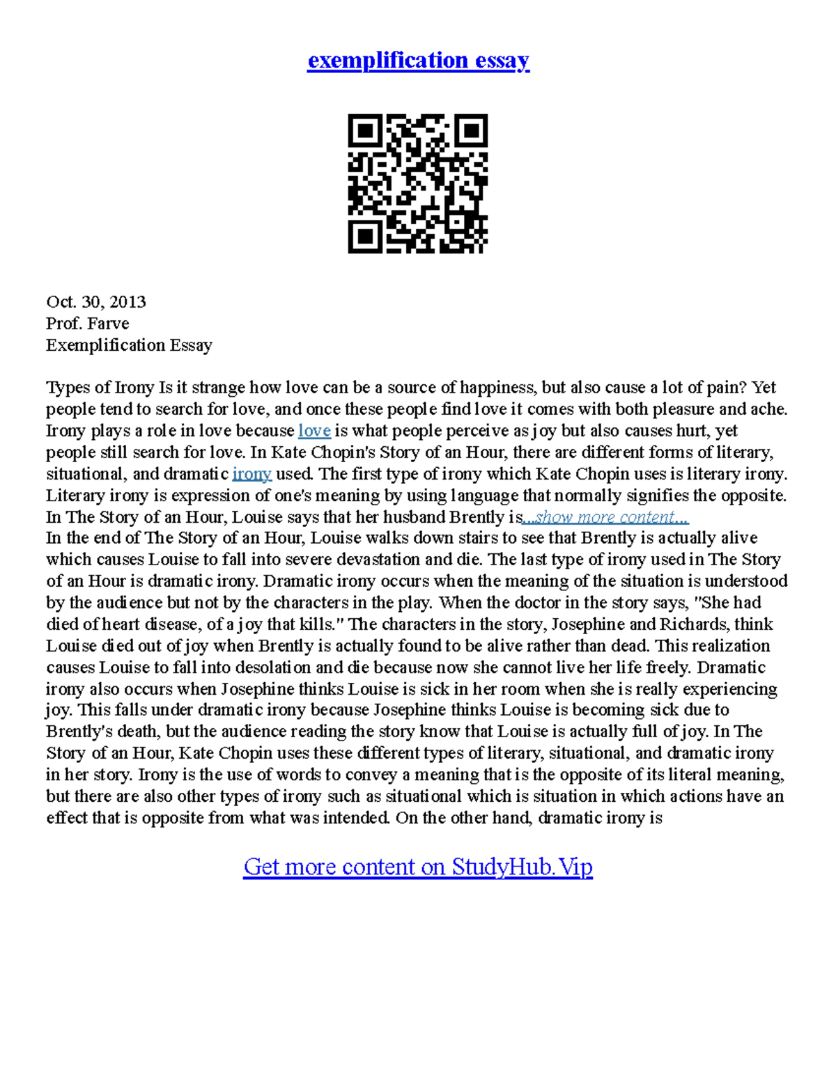 Exemplification Essay Ideas - exemplification essay Oct. 30, 2013 Prof ...