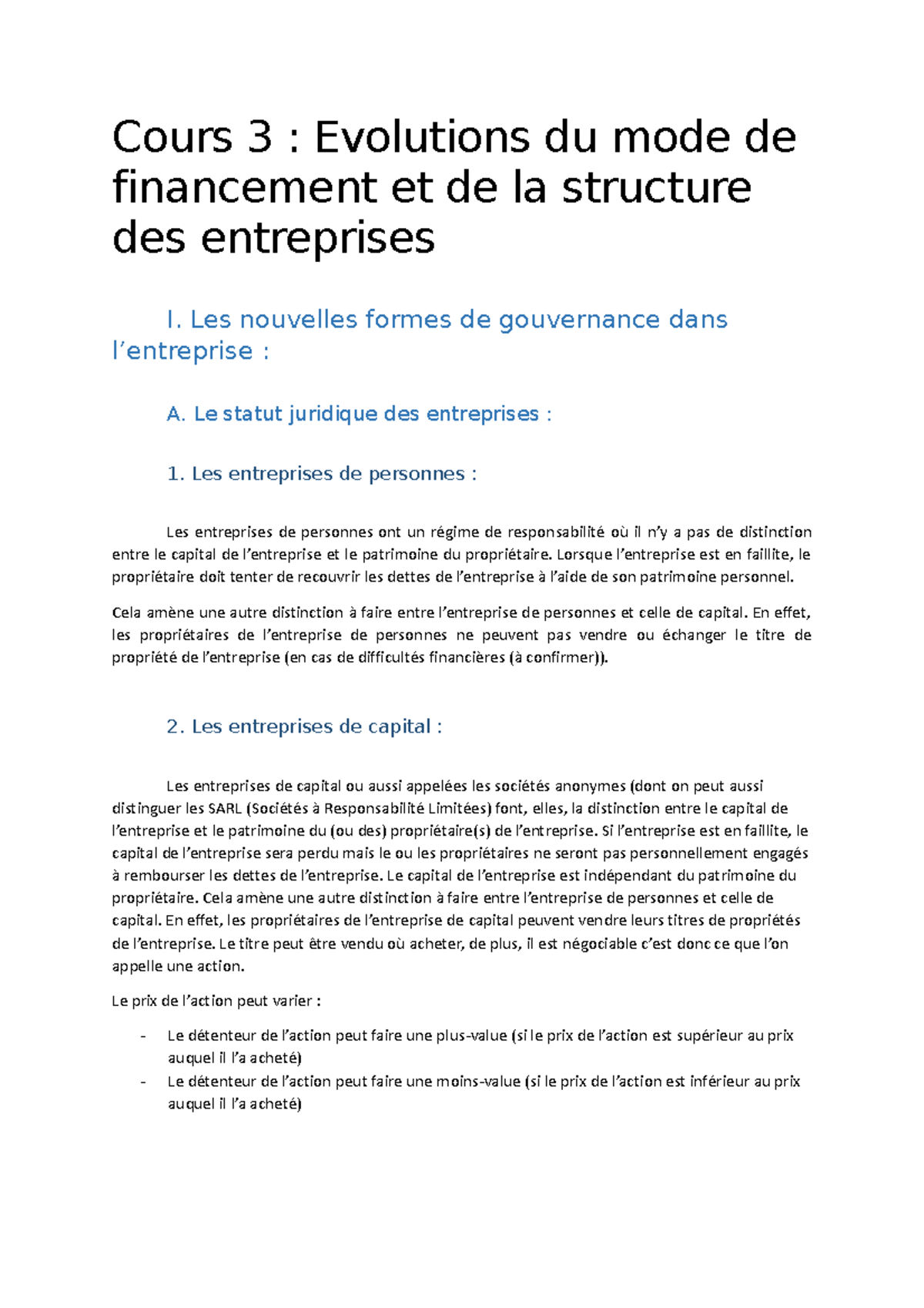 CH1. Evolutions du mode de financement et de la structure - Cours 3 ...