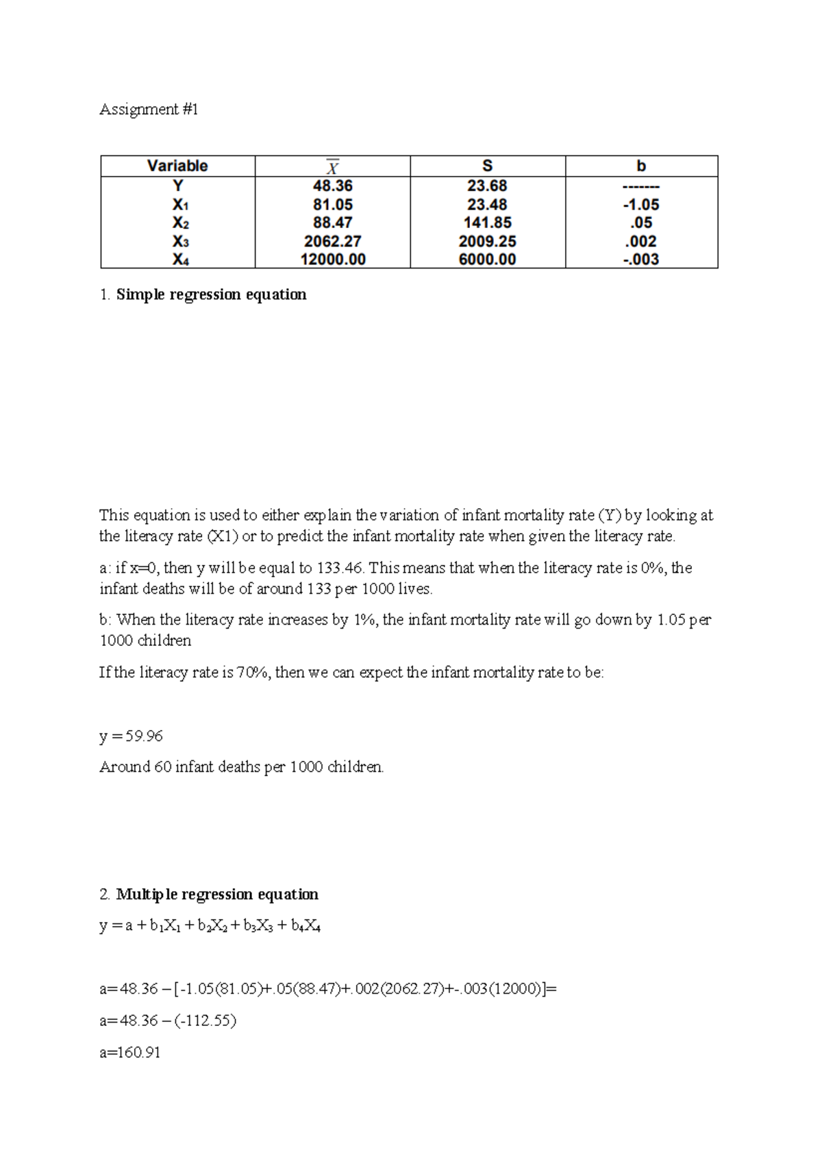 Soci213 assignment 1 - Assignment # Simple regression equation This equation is used to either ...