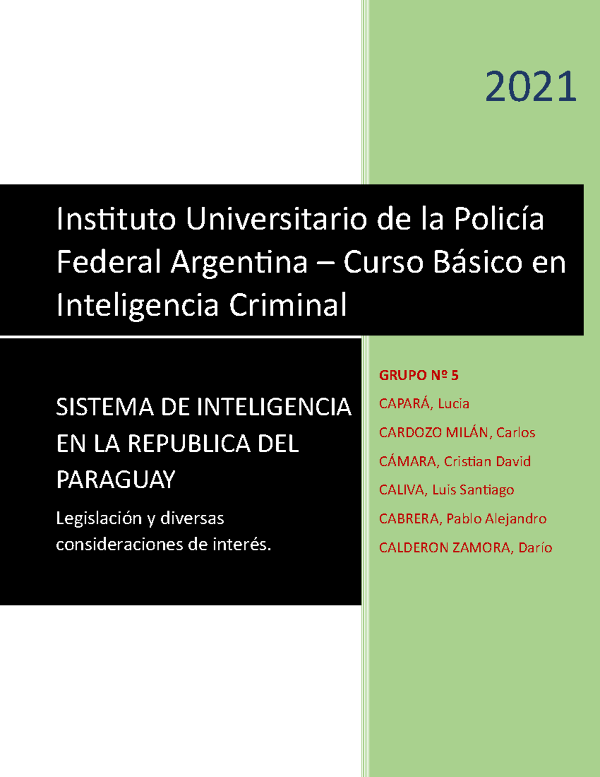 Inteligencia Paraguay-1 - 2021 GRUPO Nº 5 CAPARÁ, Lucia CARDOZO MILÁN ...