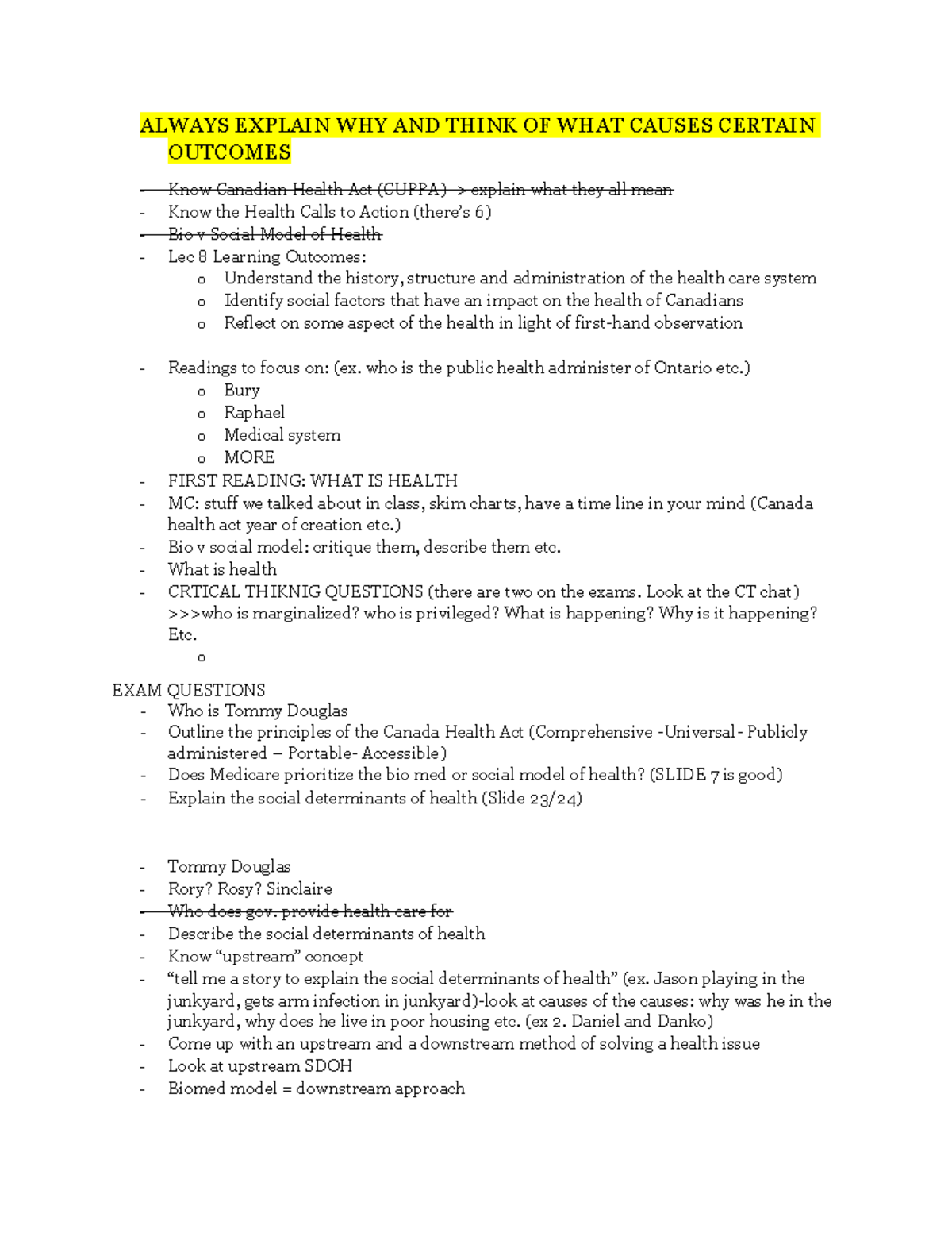 Exam Hints - EXAM STUDY GUIDE HLSC 2P21 - ALWAYS EXPLAIN WHY AND THINK ...